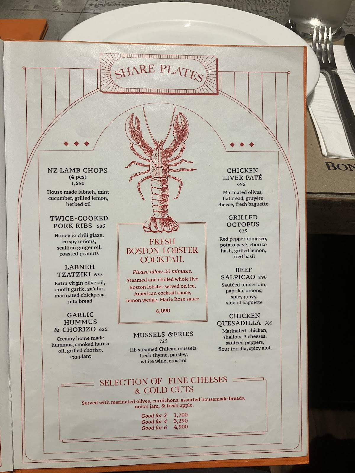 Menu at Bondi&Bourke steakhouse, Makati, Cattleya Condominium