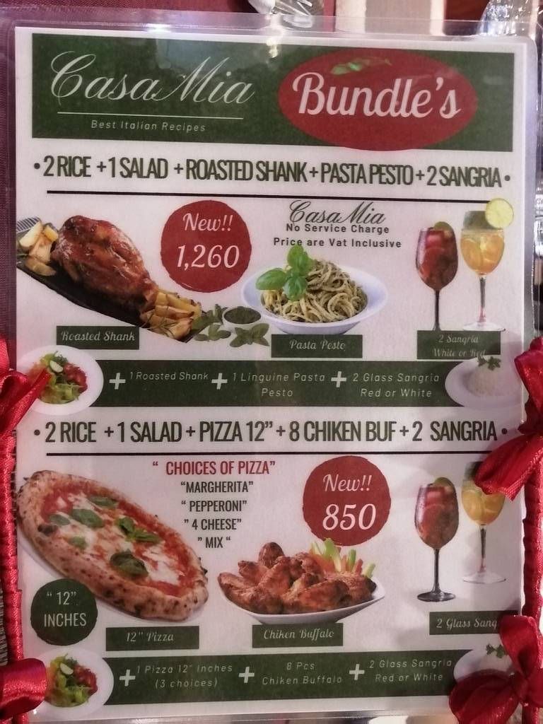 Menu at Casa Mia restaurant, Makati