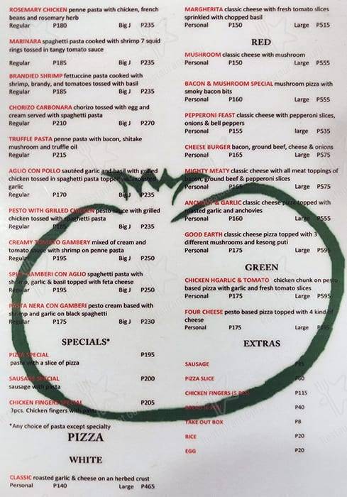 Menu at Green Tomato restaurant, Makati, Ayala Ave