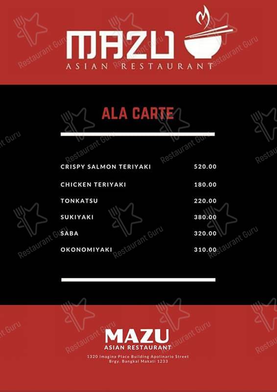 Menu at Mazu Asian Restaurant 1, Makati