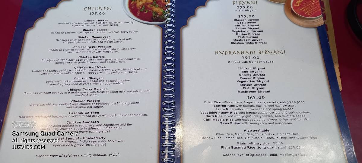 Menu at New Bombay restaurant, Makati, G/F Glorietta 3 Ayala Center