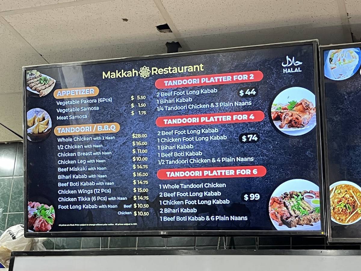 Menu at Makkah Restaurant, Toronto, 1020 Danforth Ave
