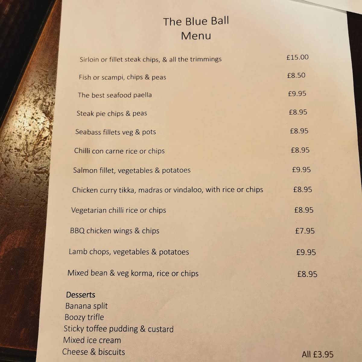 Menu at The Blue Ball Inn pub & bar, Malton