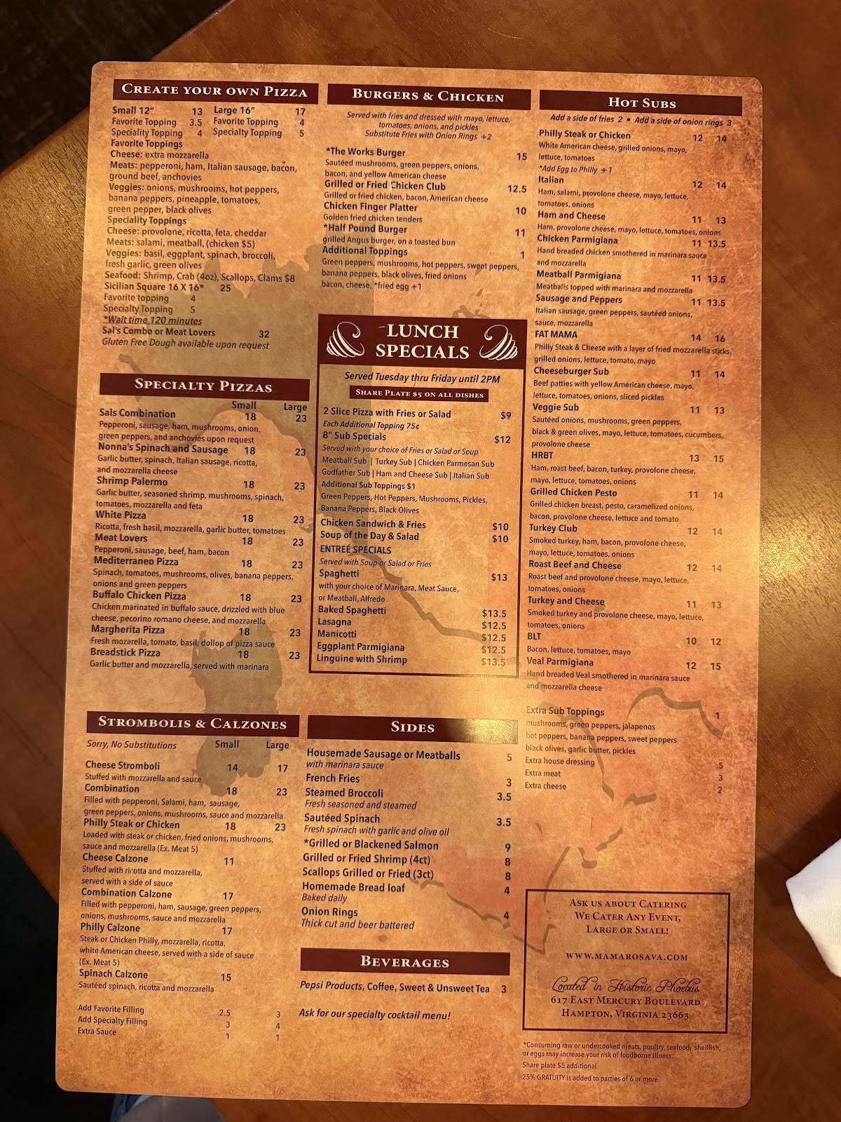 Menu at Mama Rosa's Italian Family Restaurant, Hampton