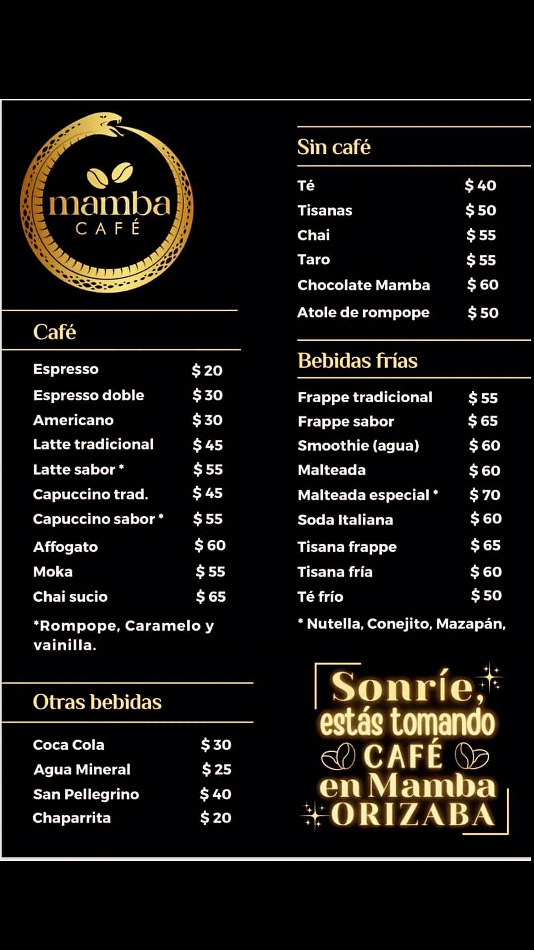 Menu at Mamba Café, Orizaba