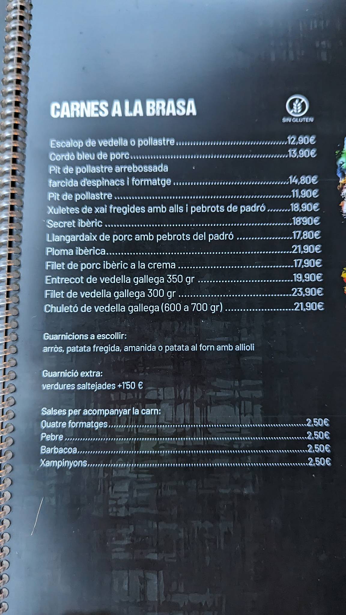 Menu at Mig i Mig cafeteria, Manacor