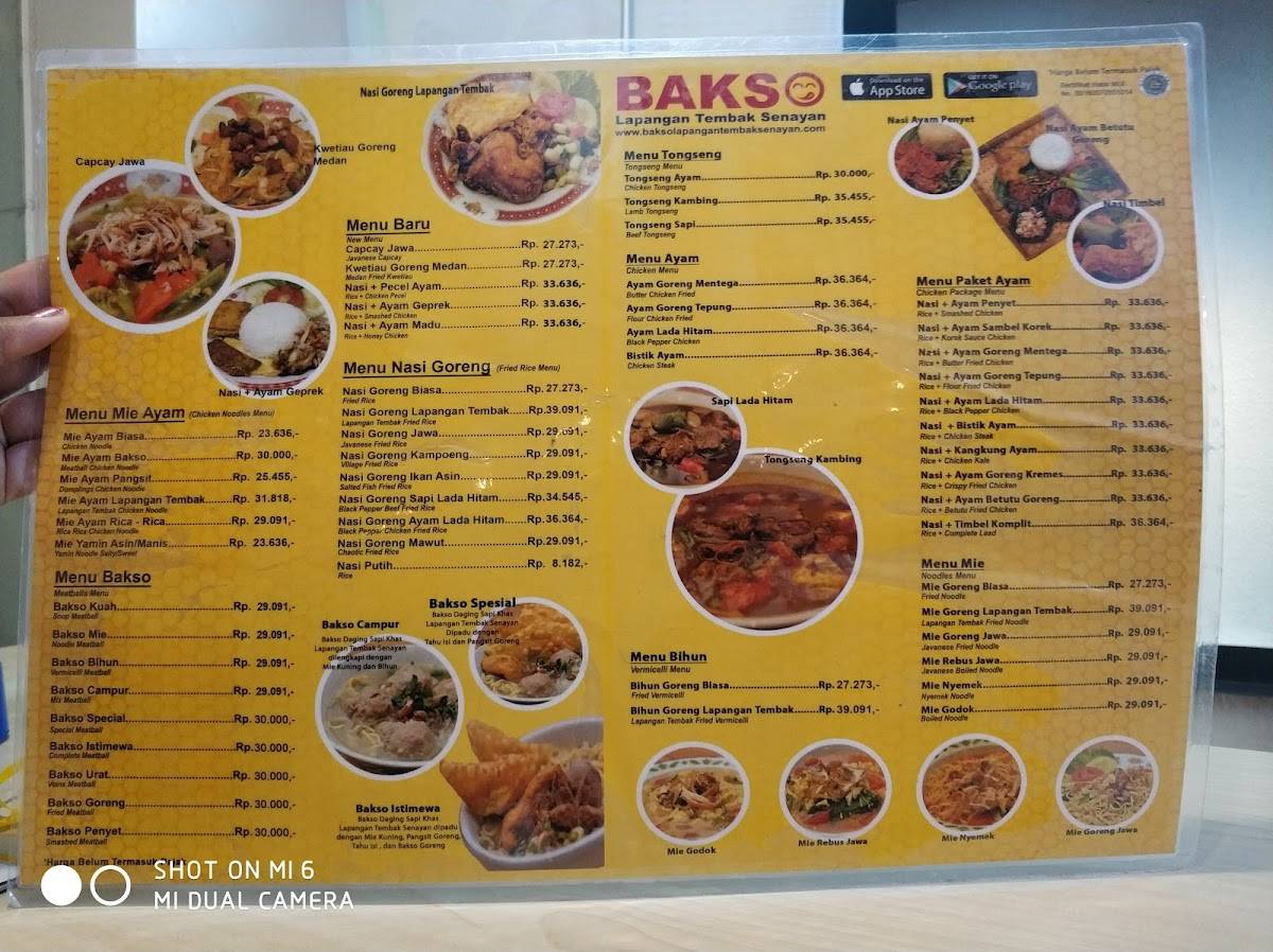 Carta del restaurante Bakso Lapangan Tembak Senayan, Manado, FRMM+RQM