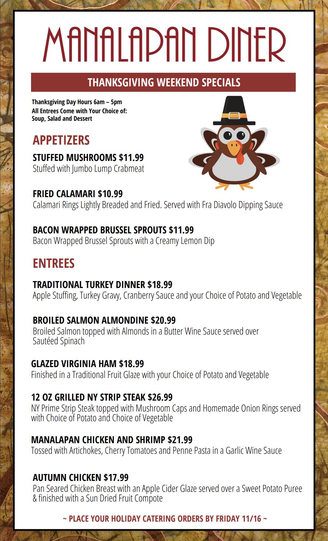 Menu at Manalapan Diner restaurant, Manalapan Township, 48 US-9