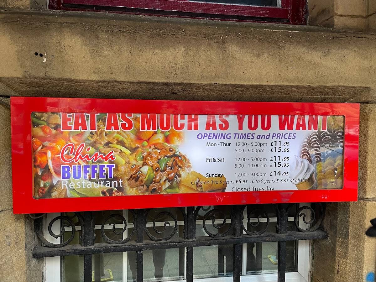 Menu at China Buffet restaurant, Manchester