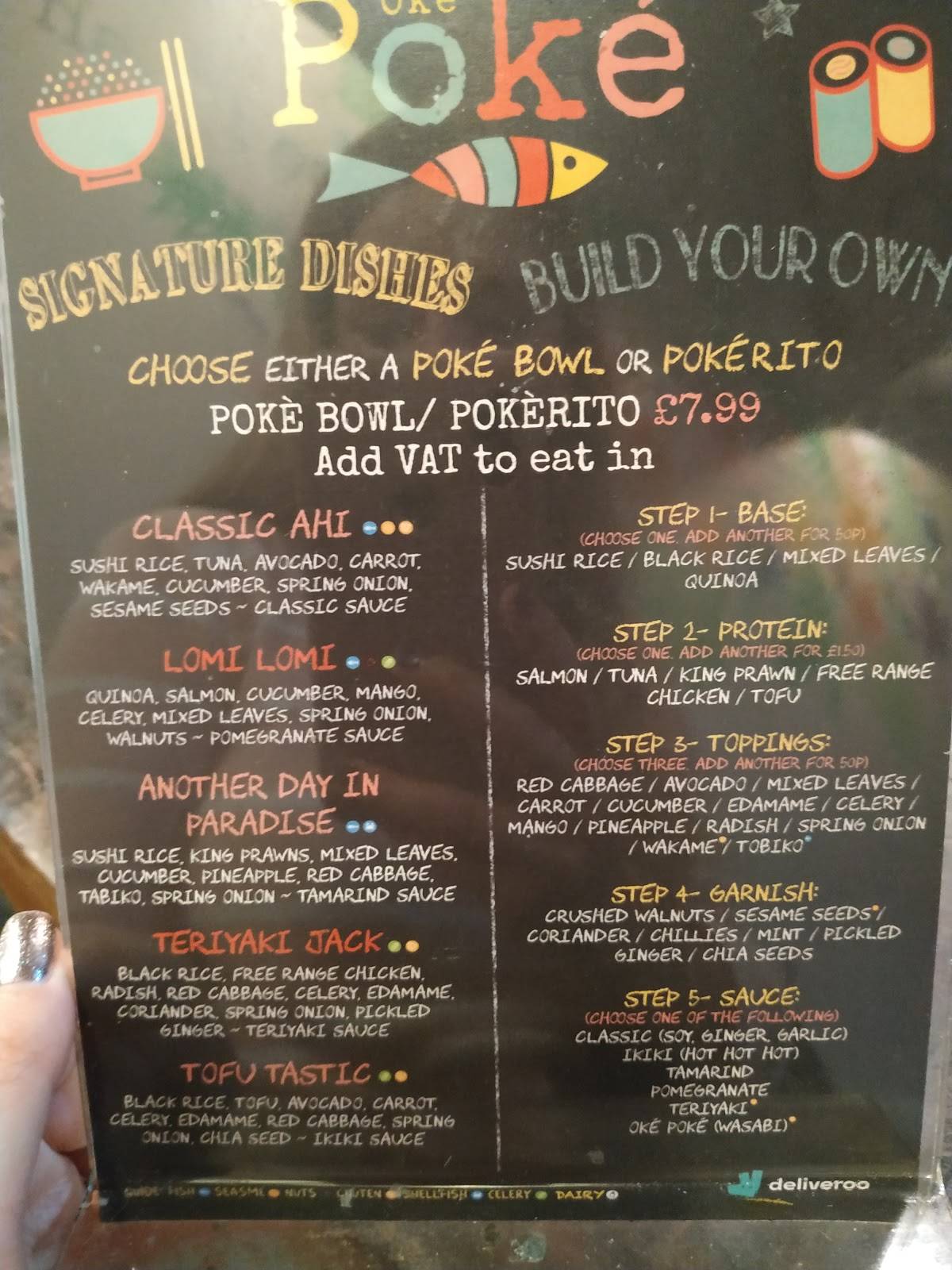 Menu at Oké Poké restaurant, Manchester, 59 Church St