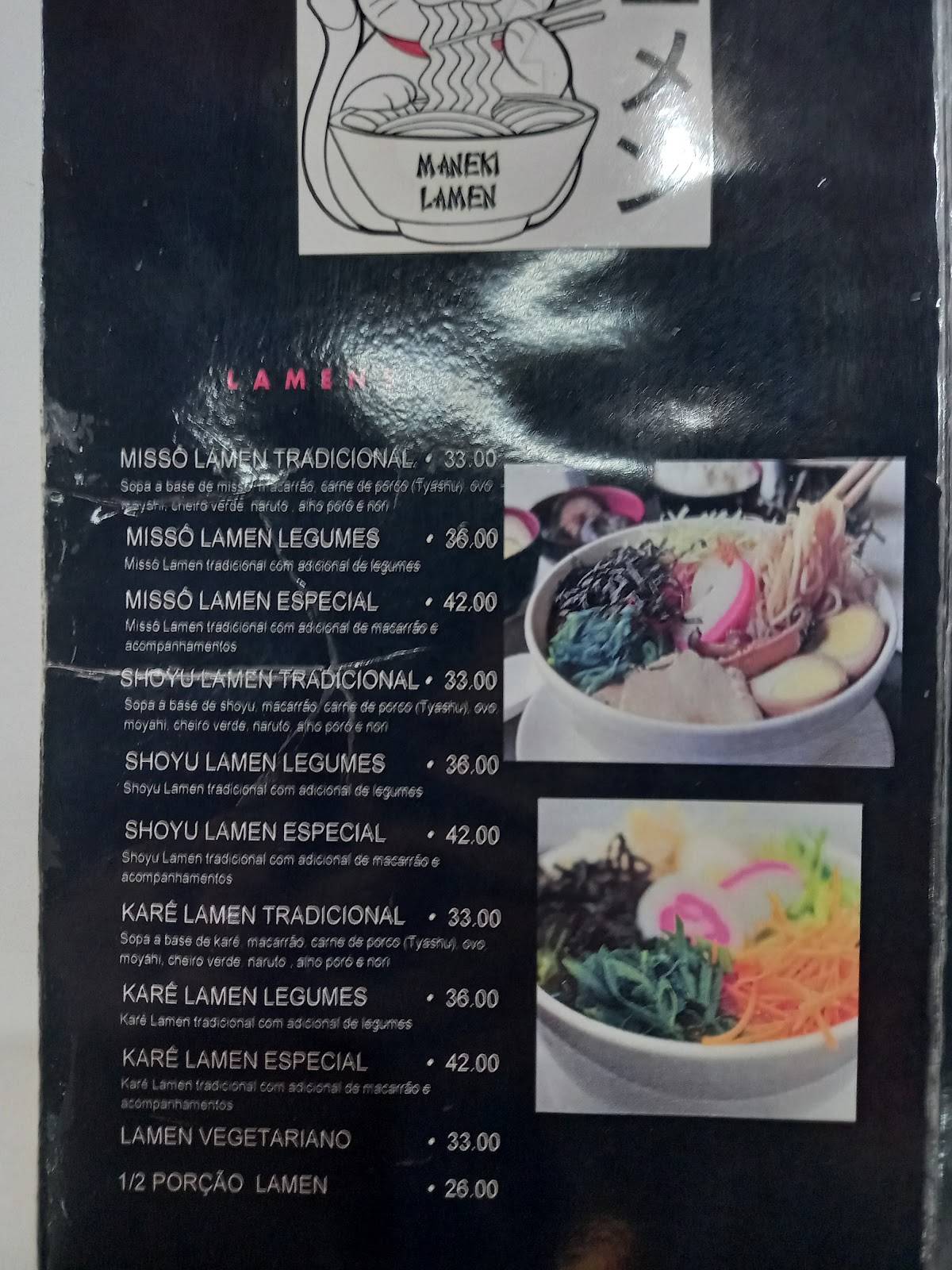 Menu em Maneki Lamen restaurante, Curitiba