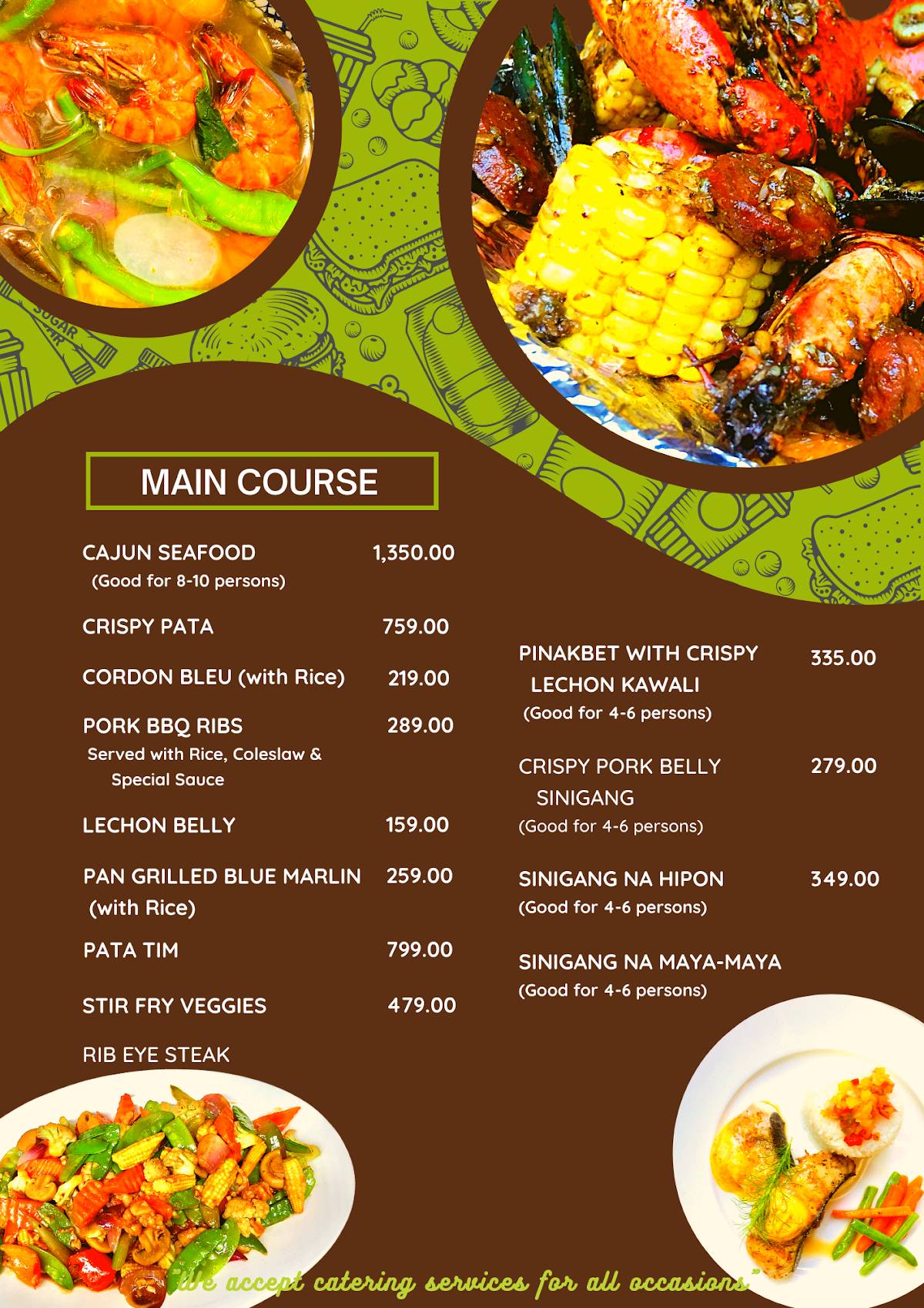 Menu at Mangrove Cafe, Gubat