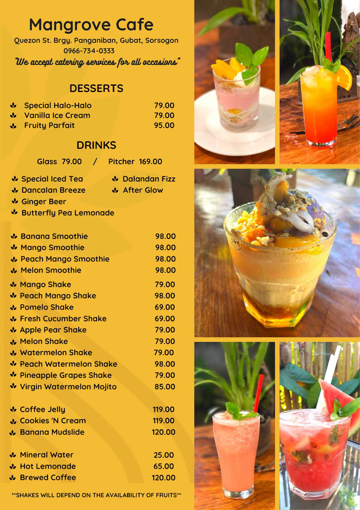 Menu at Mangrove Cafe, Gubat