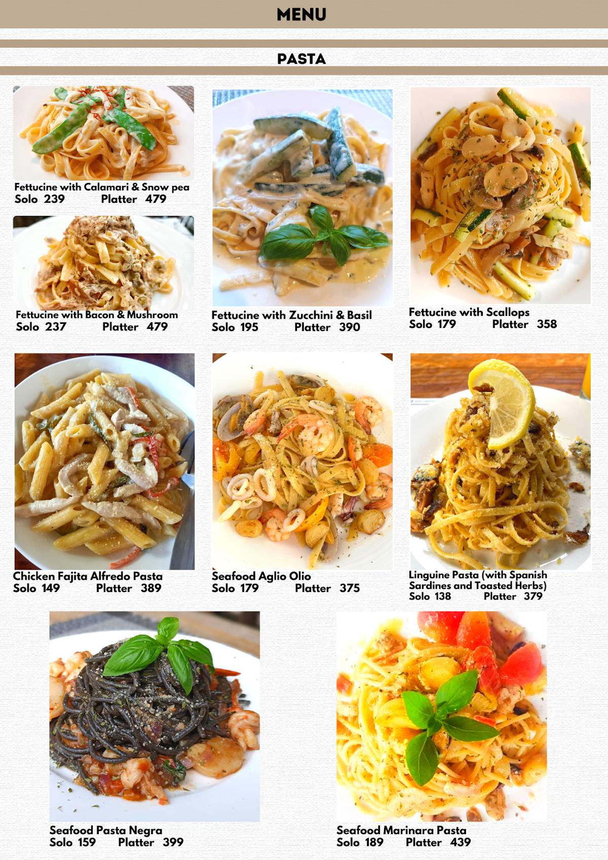 Menu at Mangrove Cafe, Gubat
