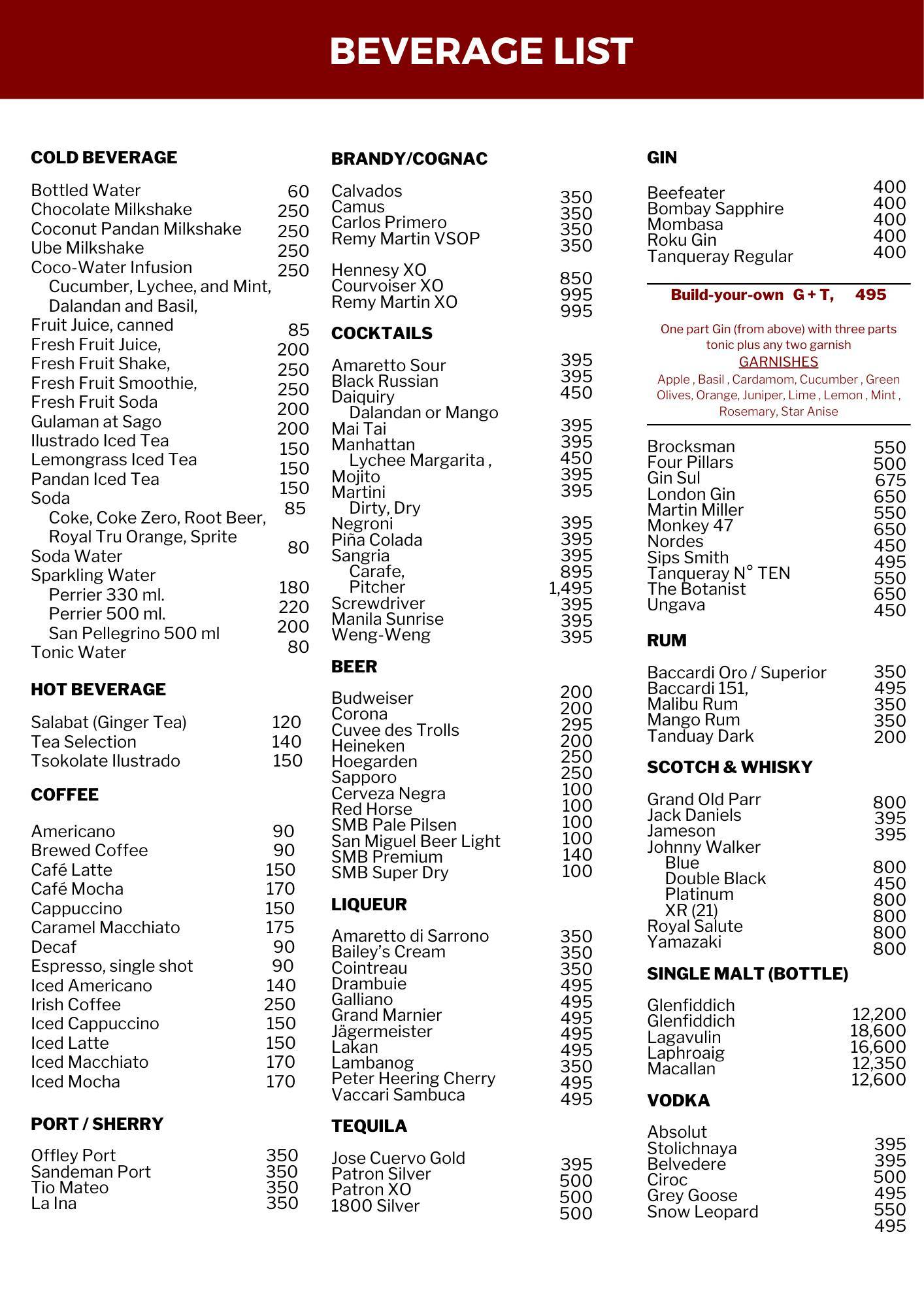 Menu at Ilustrado Restaurant, Manila, two-way