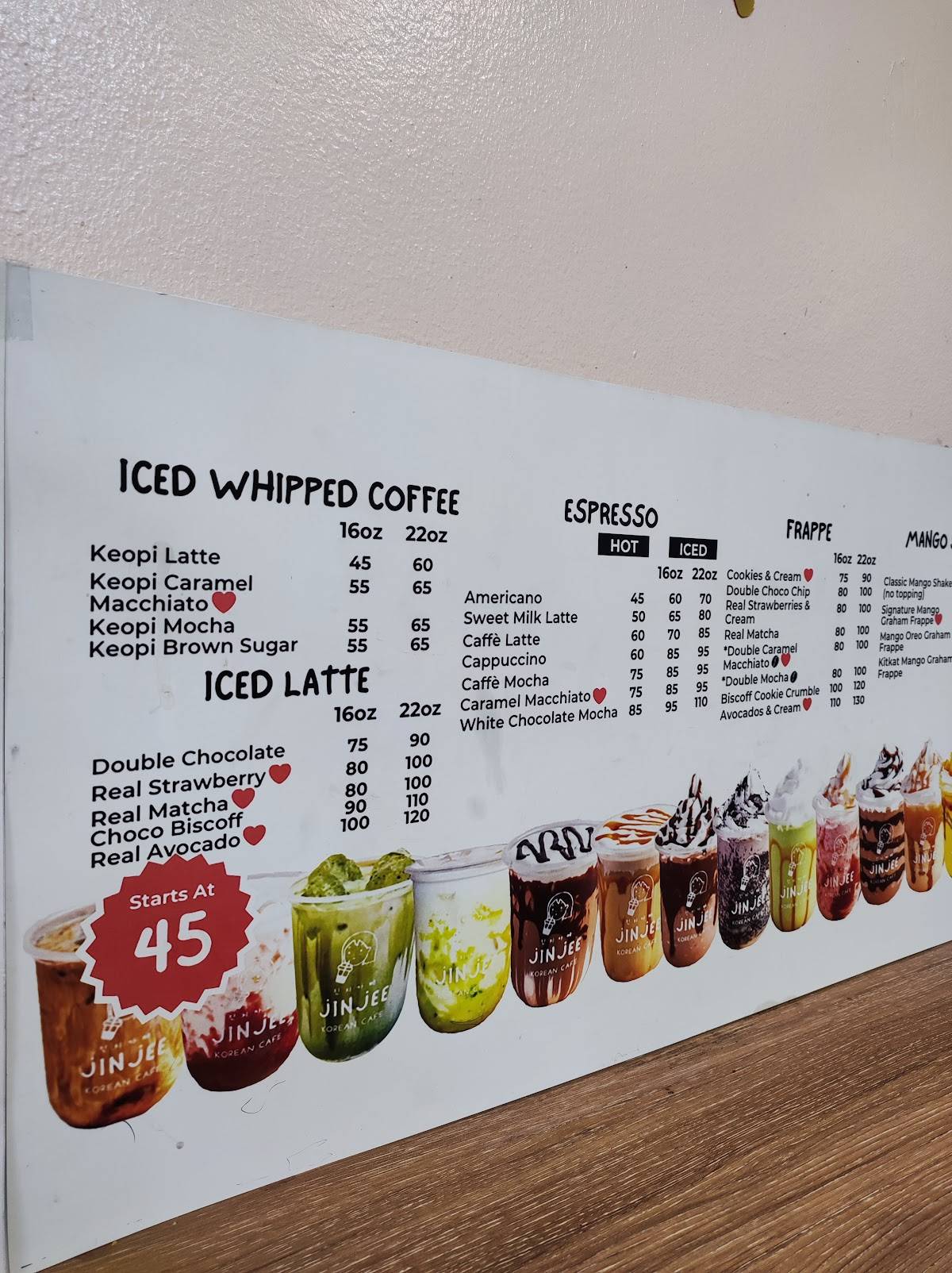 Carta de JinJee Korean Cafe, Manila