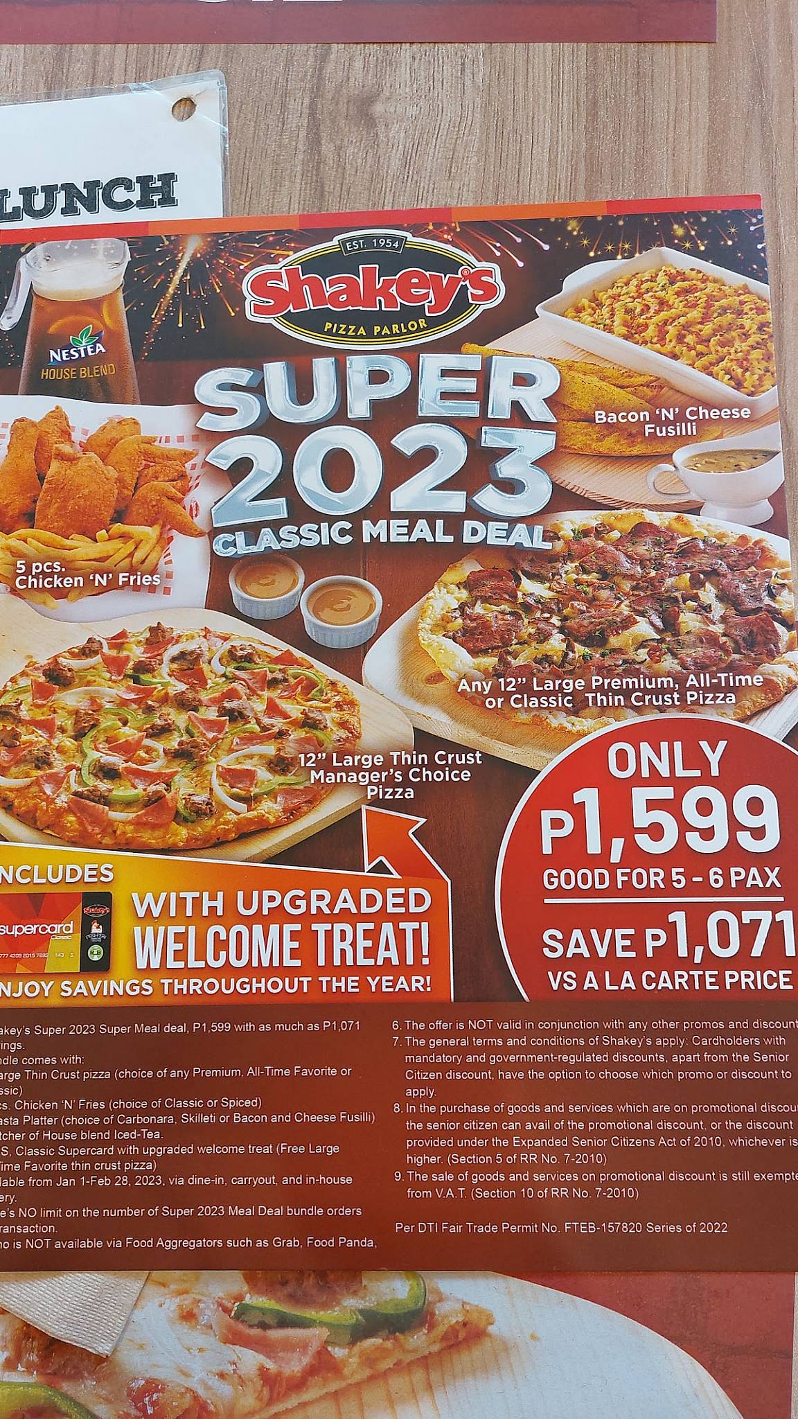 Menu at Shakey's fast food, Manila, 536 United Nations Ave