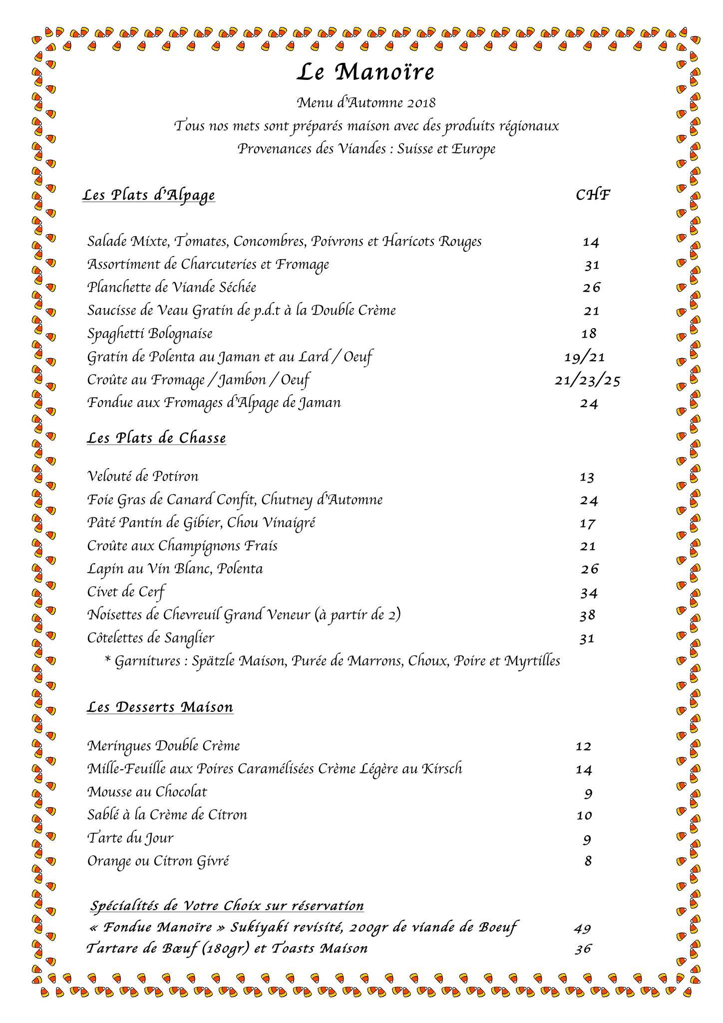 Menu da Manoïre, Montreux