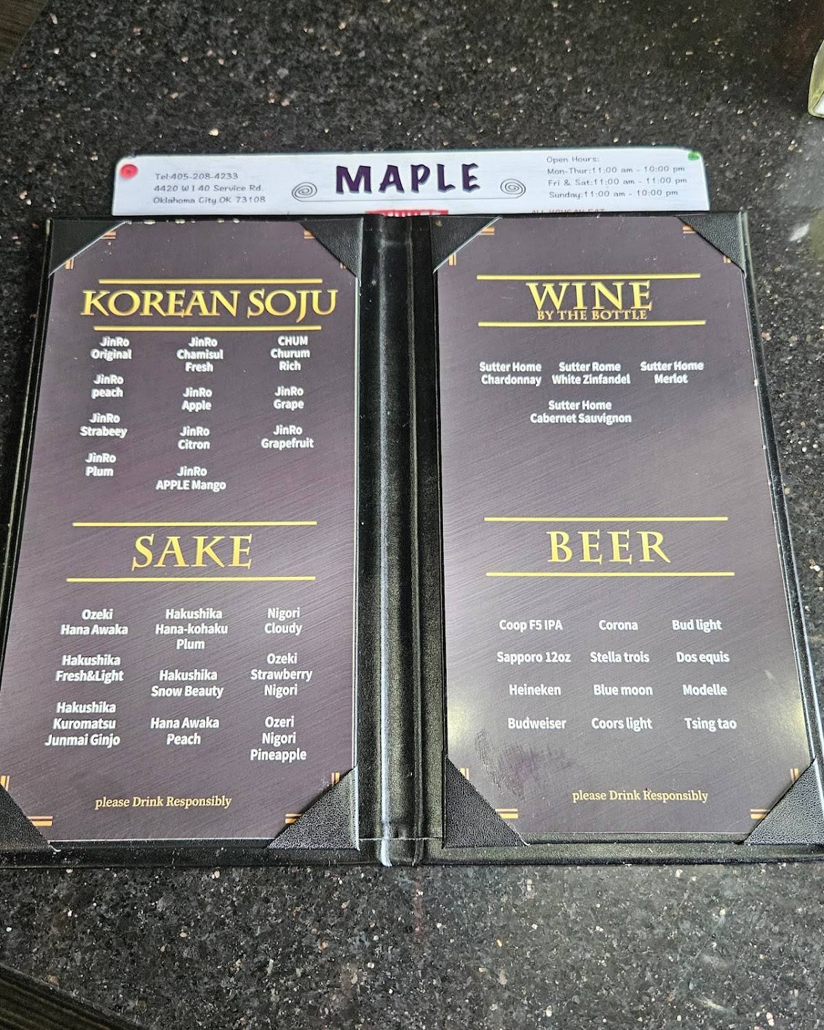 Menu at Maple Korean BBQ & Hot Pot, Oklahoma City