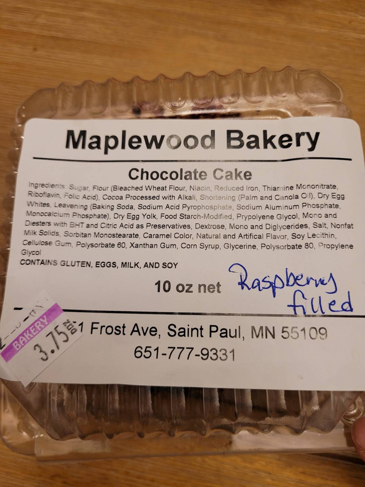 Carta de Maplewood Bakery, Maplewood