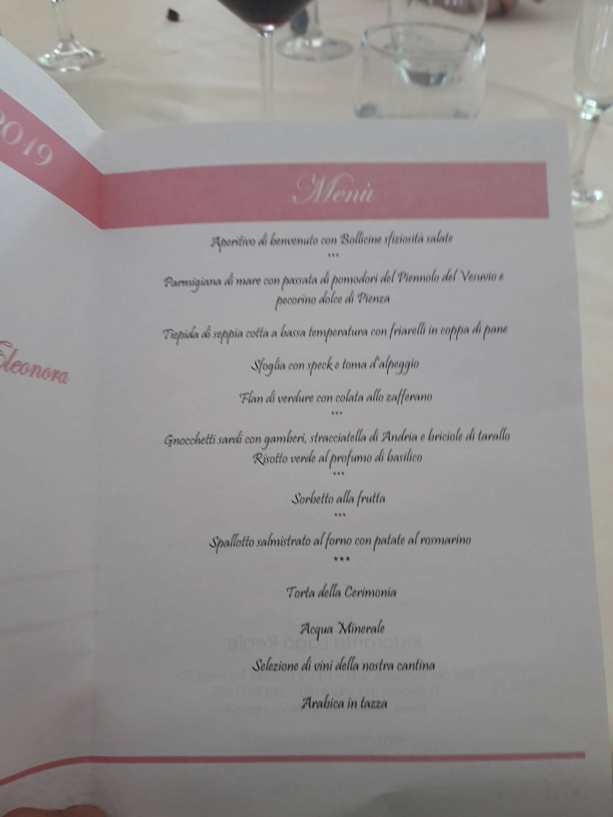 Carta del restaurante Lago Reale, Mappano