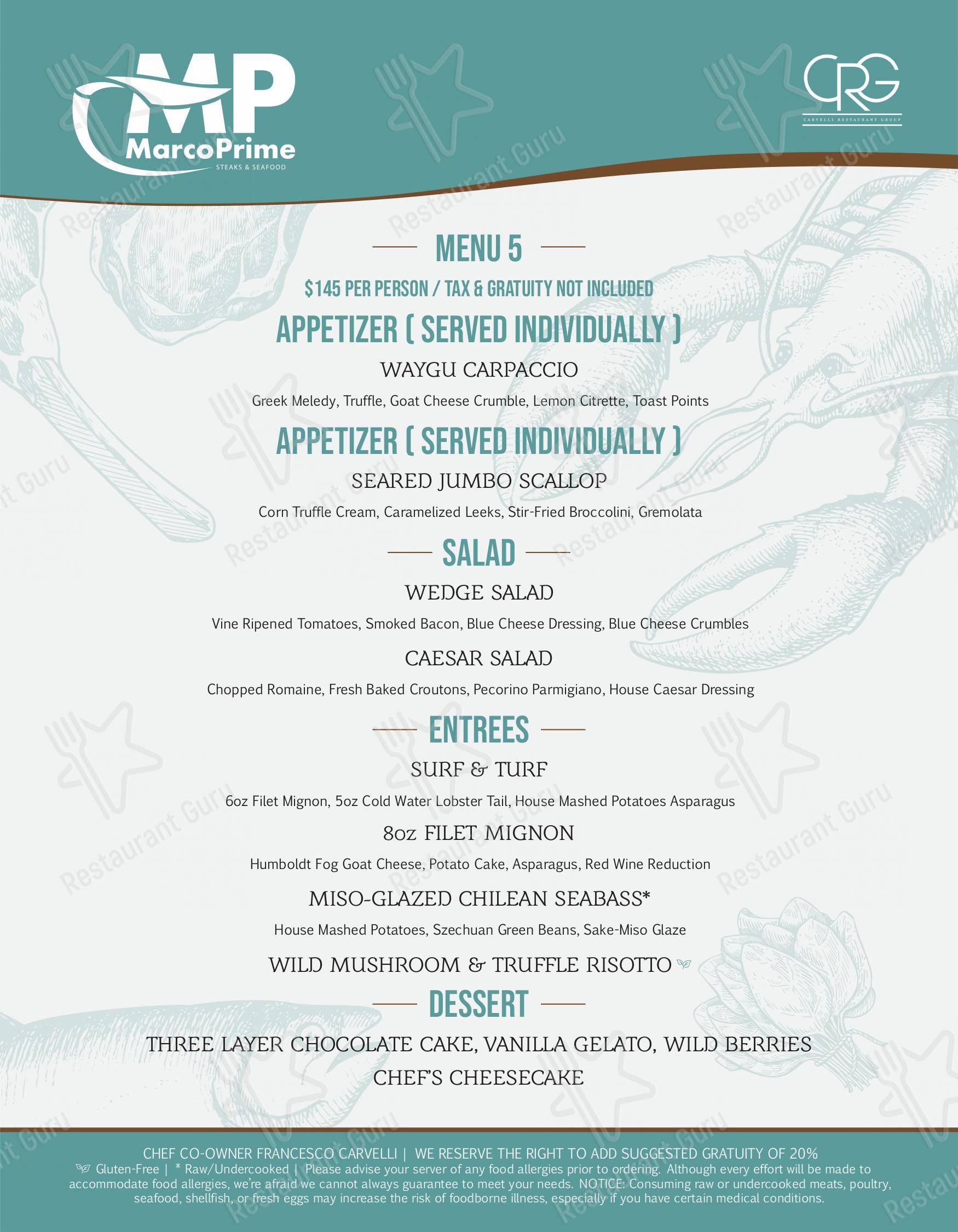Menu at Marco Prime Steak & Seafood Restaurant, Marco Island