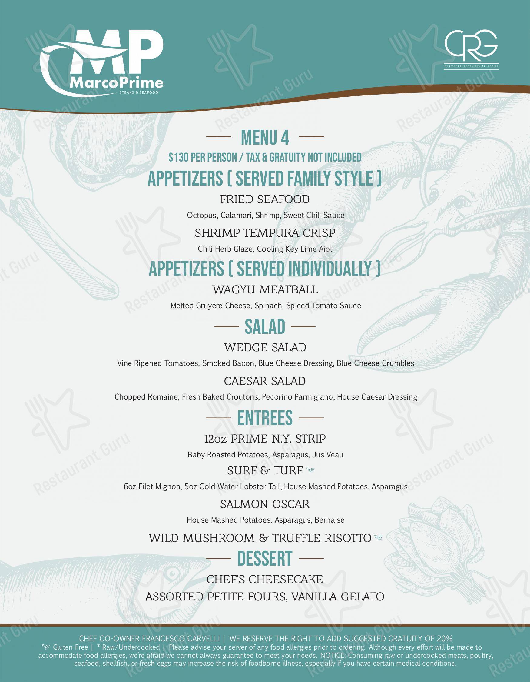 Menu at Marco Prime Steak & Seafood Restaurant, Marco Island