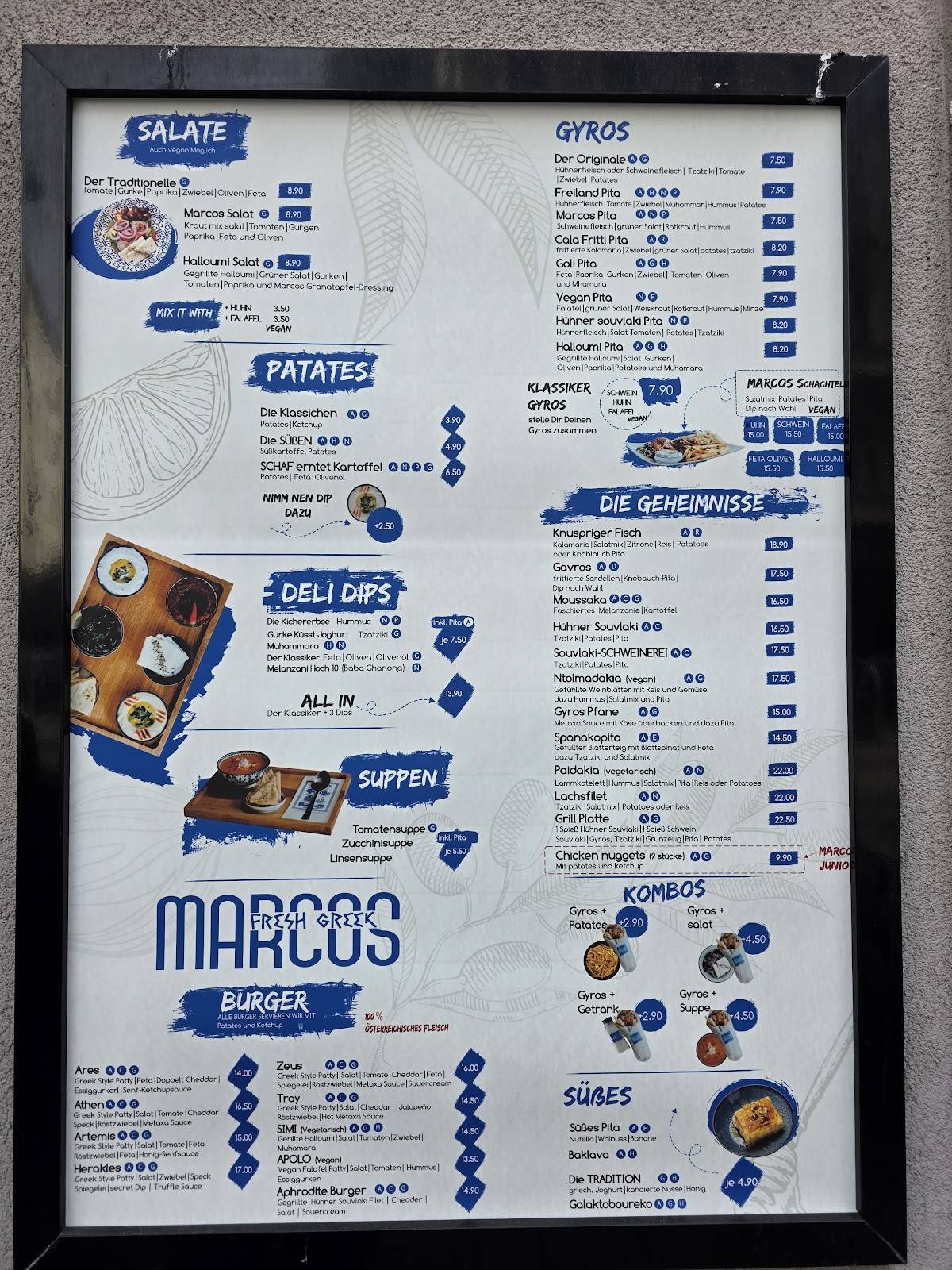 Menu at Marcos Fresh Greek GmbH restaurant, Vienna
