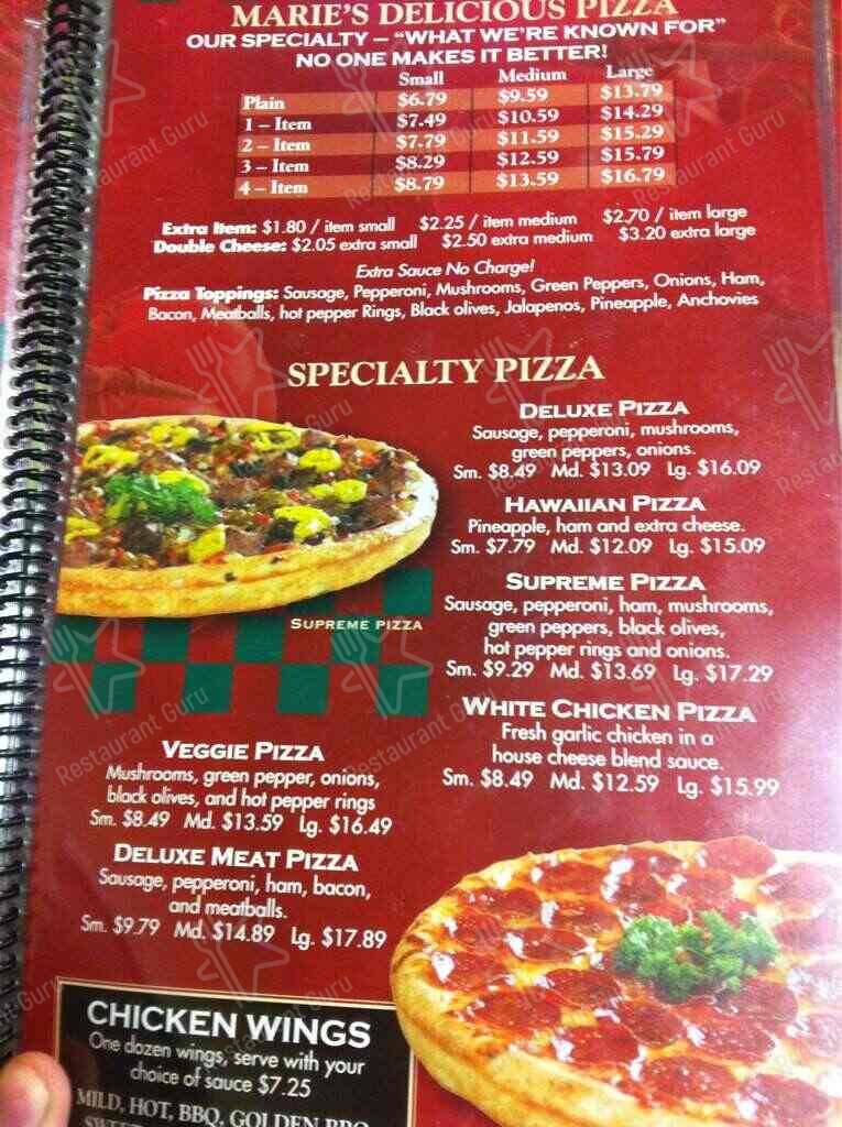 Menu at Marie's Restaurant, Wadsworth