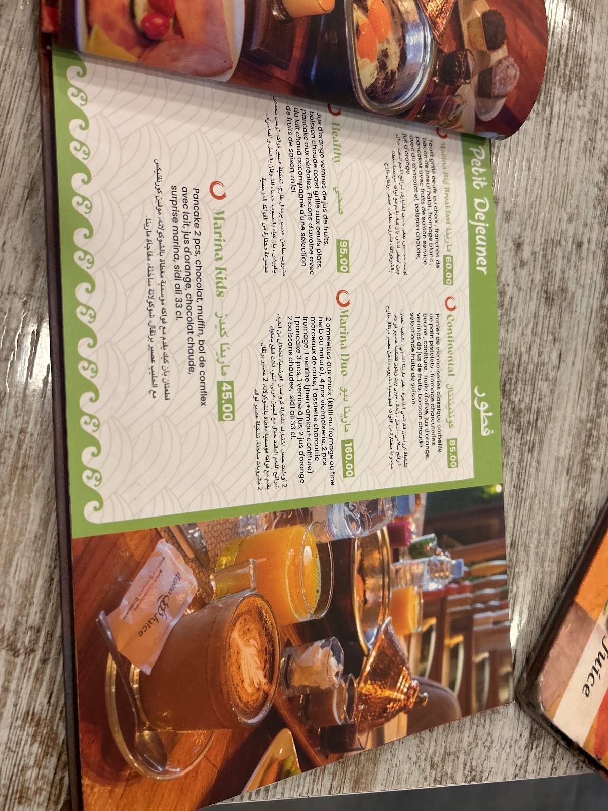 Menu au Marina Juice restaurant, Casablanca