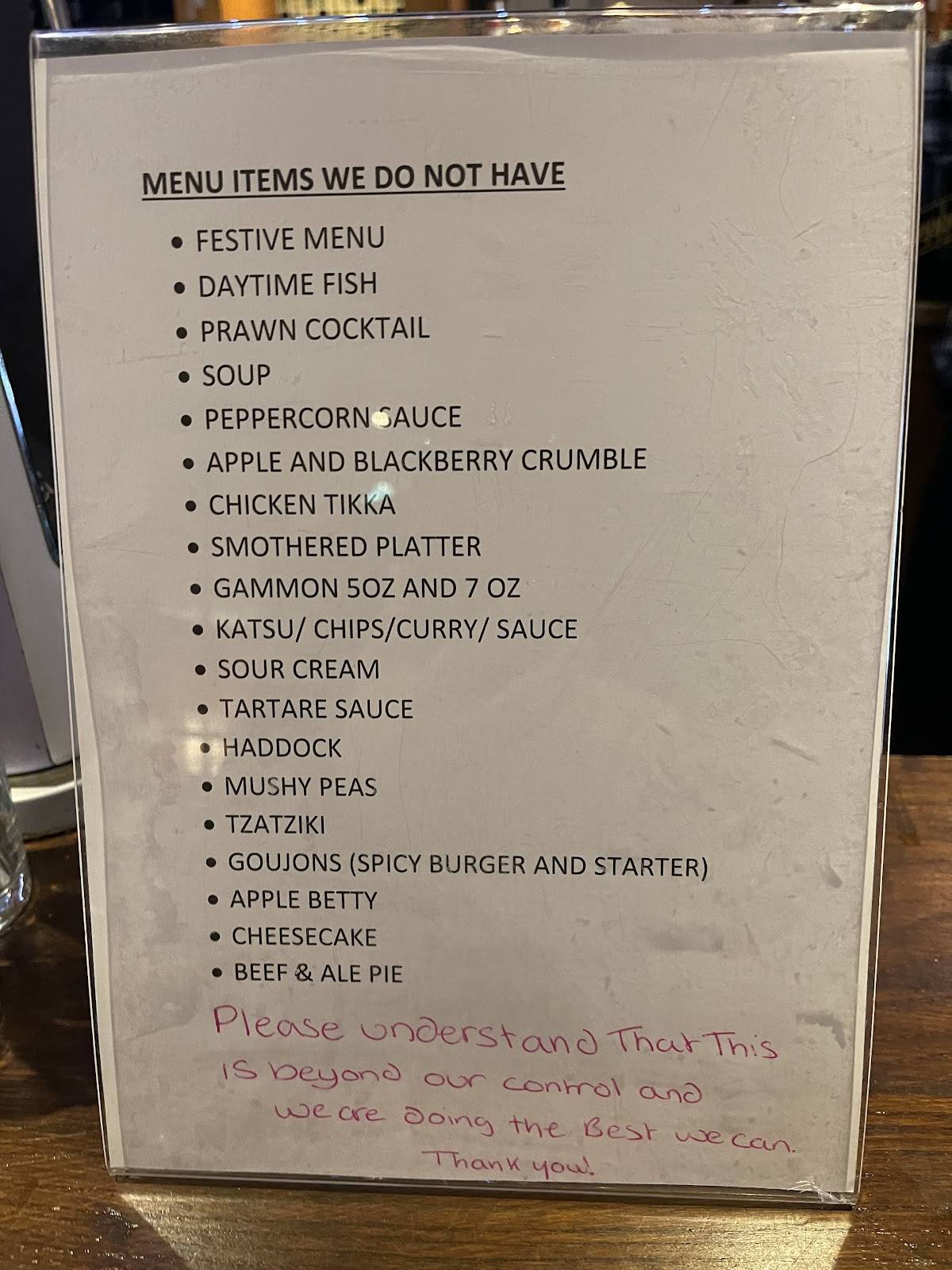 Menu at Marine Court Table Table restaurant, Dover