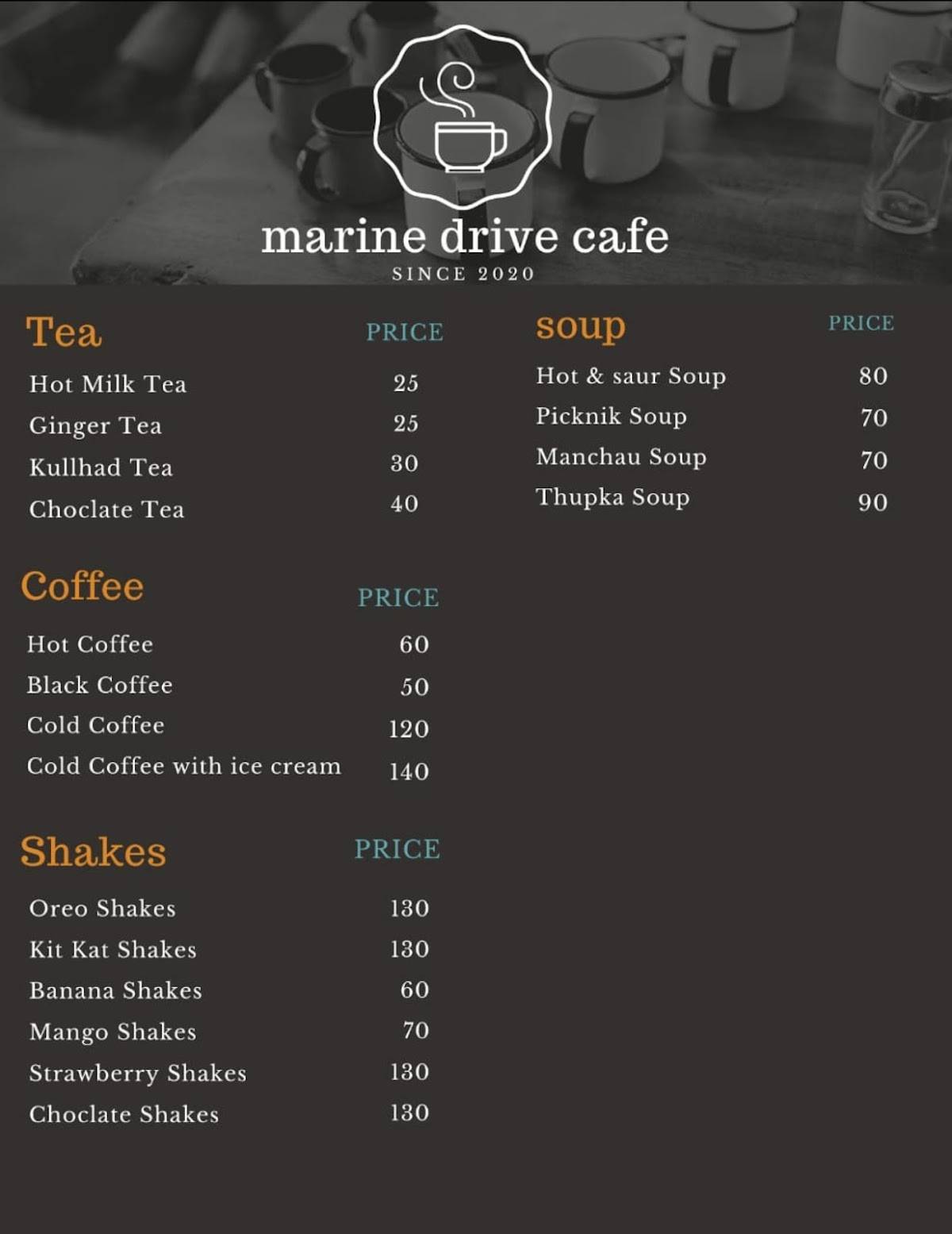 Menu at Marine Drive Cafe, Lucknow