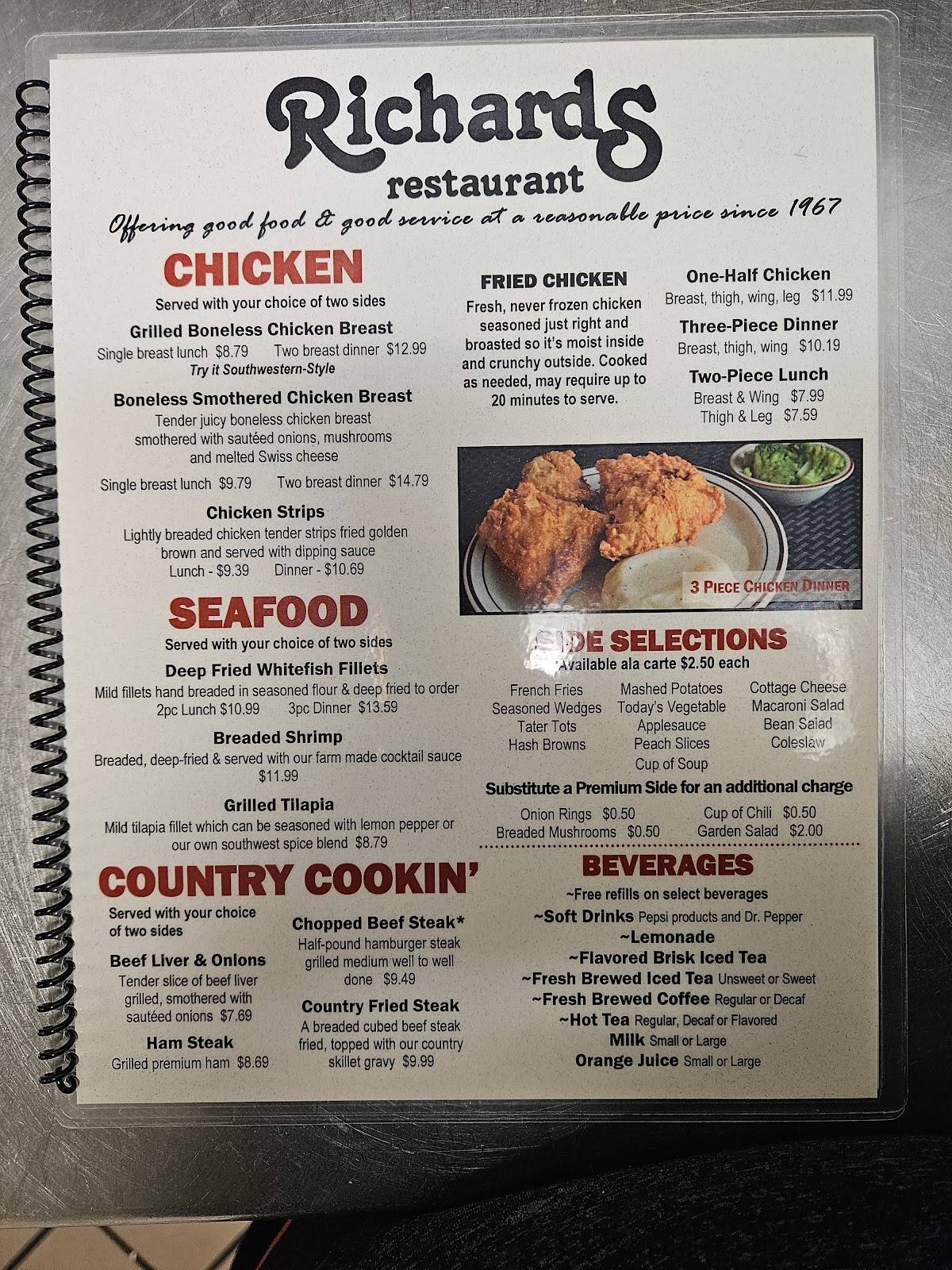 Menu at Richards Restaurant, Marion