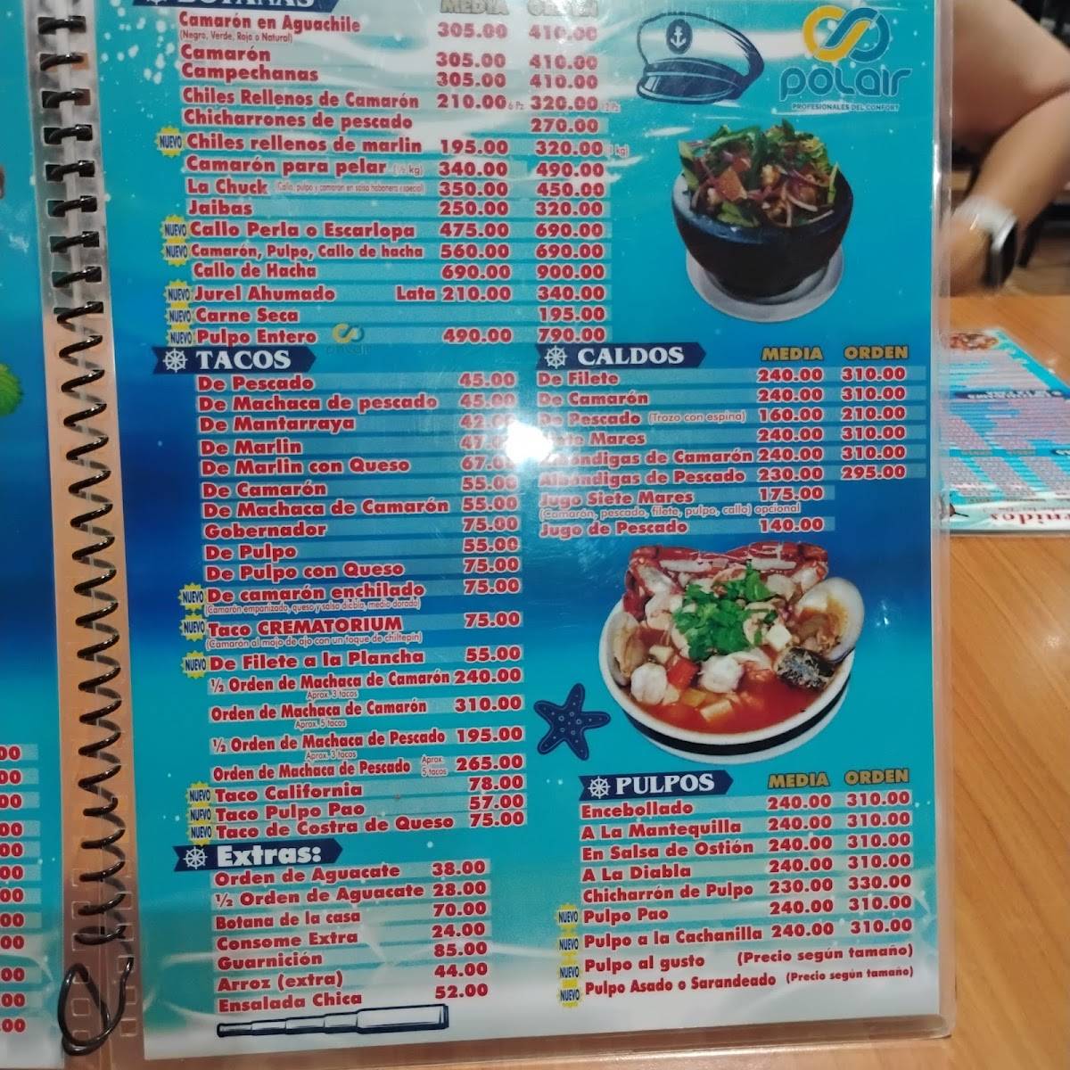 Carta de Mariscos La Barra Mi Capitan, Mexicali, Calz. Cuauhtémoc 802