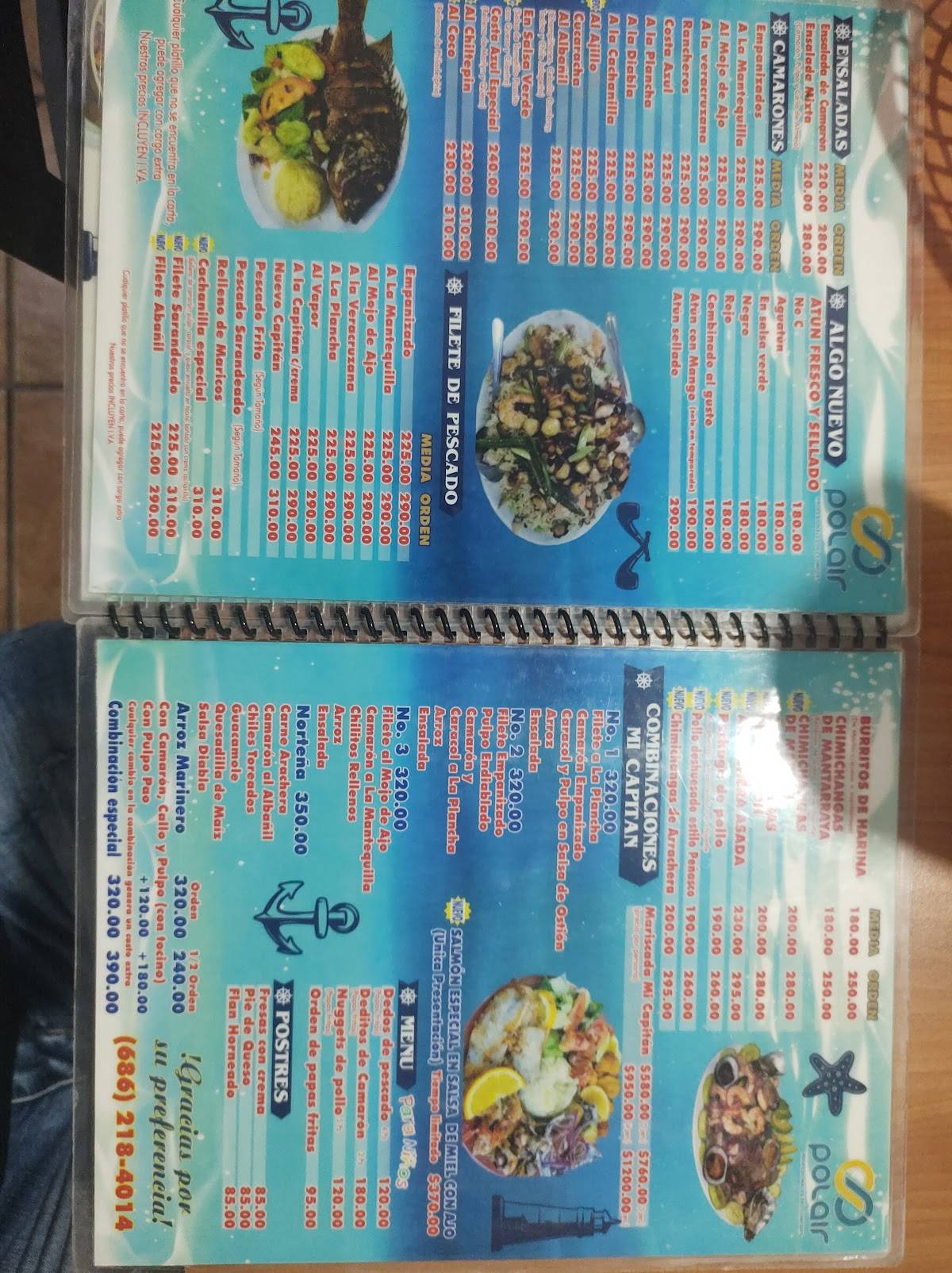 Carta de Mariscos La Barra Mi Capitan, Mexicali, Calz. Cuauhtémoc 802
