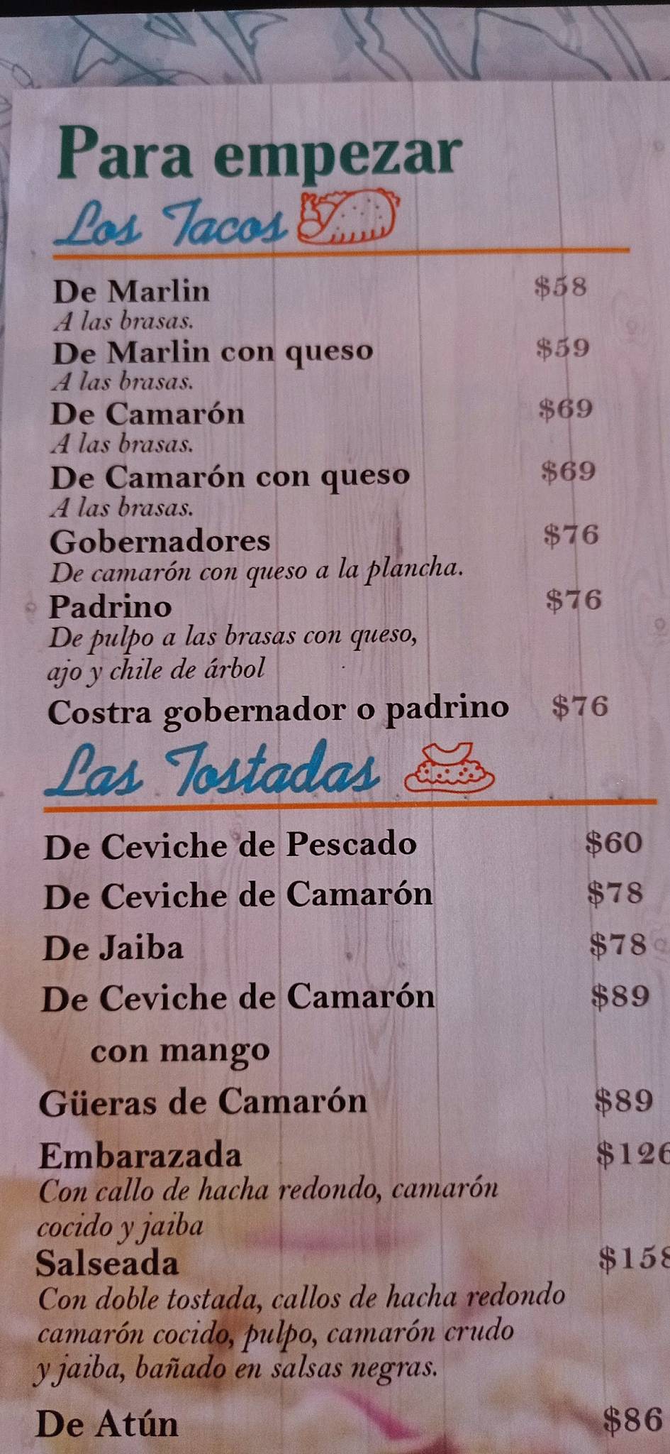 Menu at Mariscos Los Arcos Hermosillo restaurant, Hermosillo