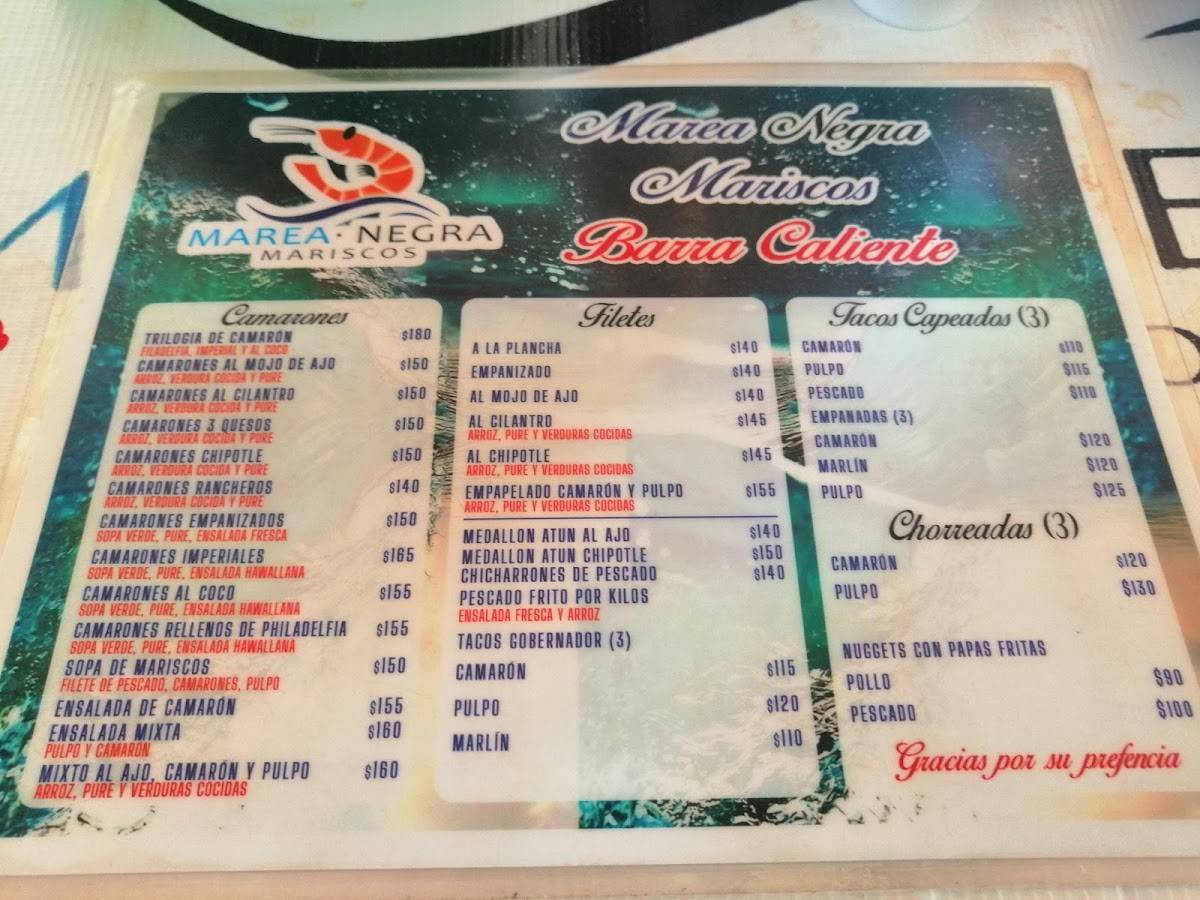 Carta del restaurante Mariscos Marea Negra, Mazatlán