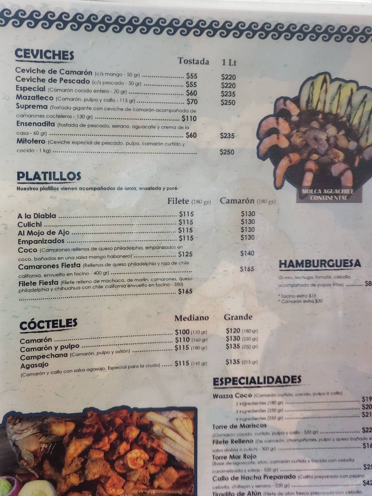 Carta del restaurante Mariscos Wazza, Ciudad Juarez, Av gomez morin ...