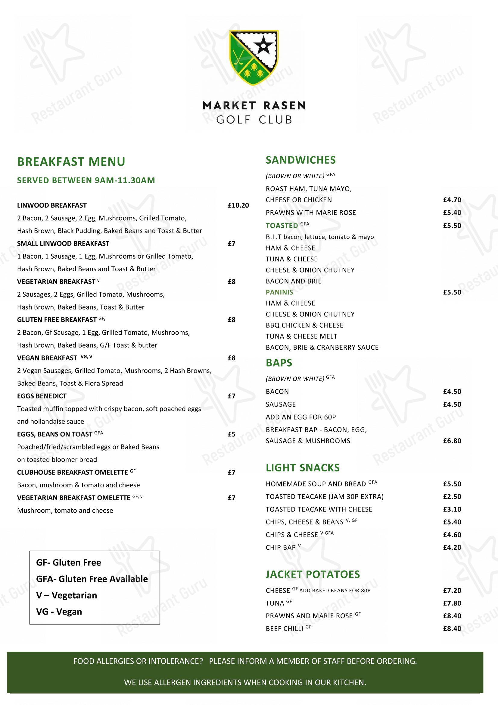 Menu at Market Rasen Golf Club, Market Rasen