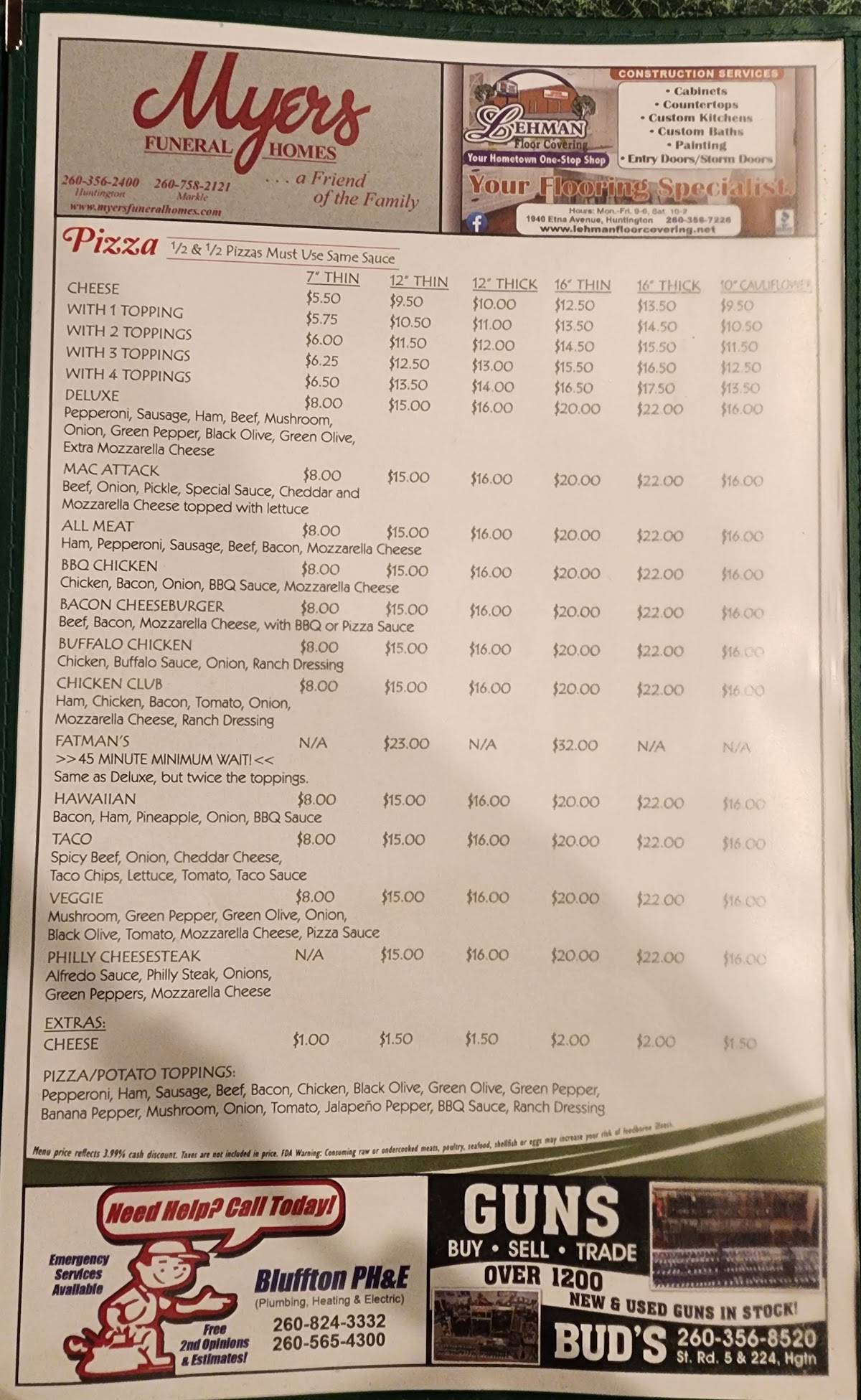 Menu at The Pickle steakhouse, Markle