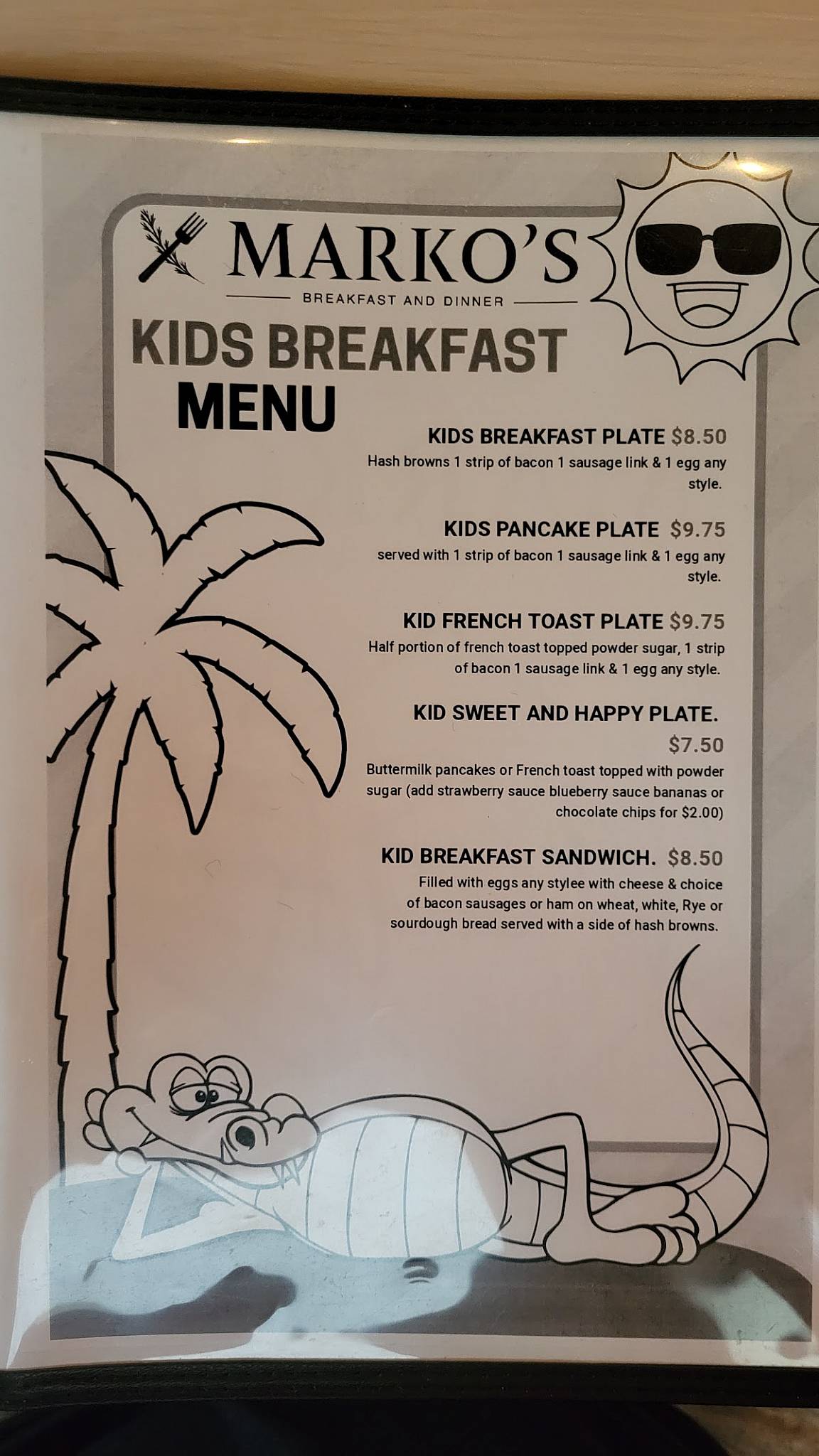 Menu at Marko’s Breakfast & Dinner steakhouse, Temple City