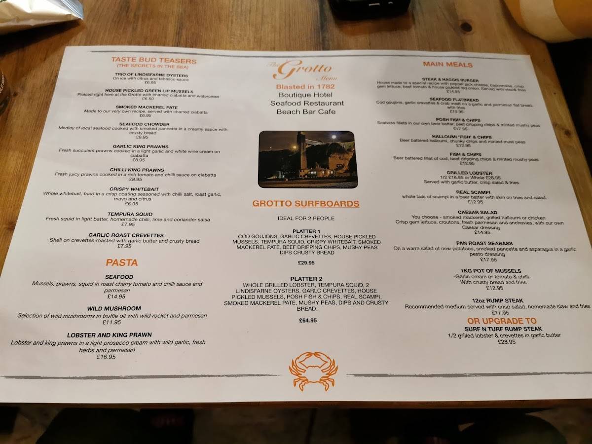 Menu at Marsden Grotto pub & bar, South Shields