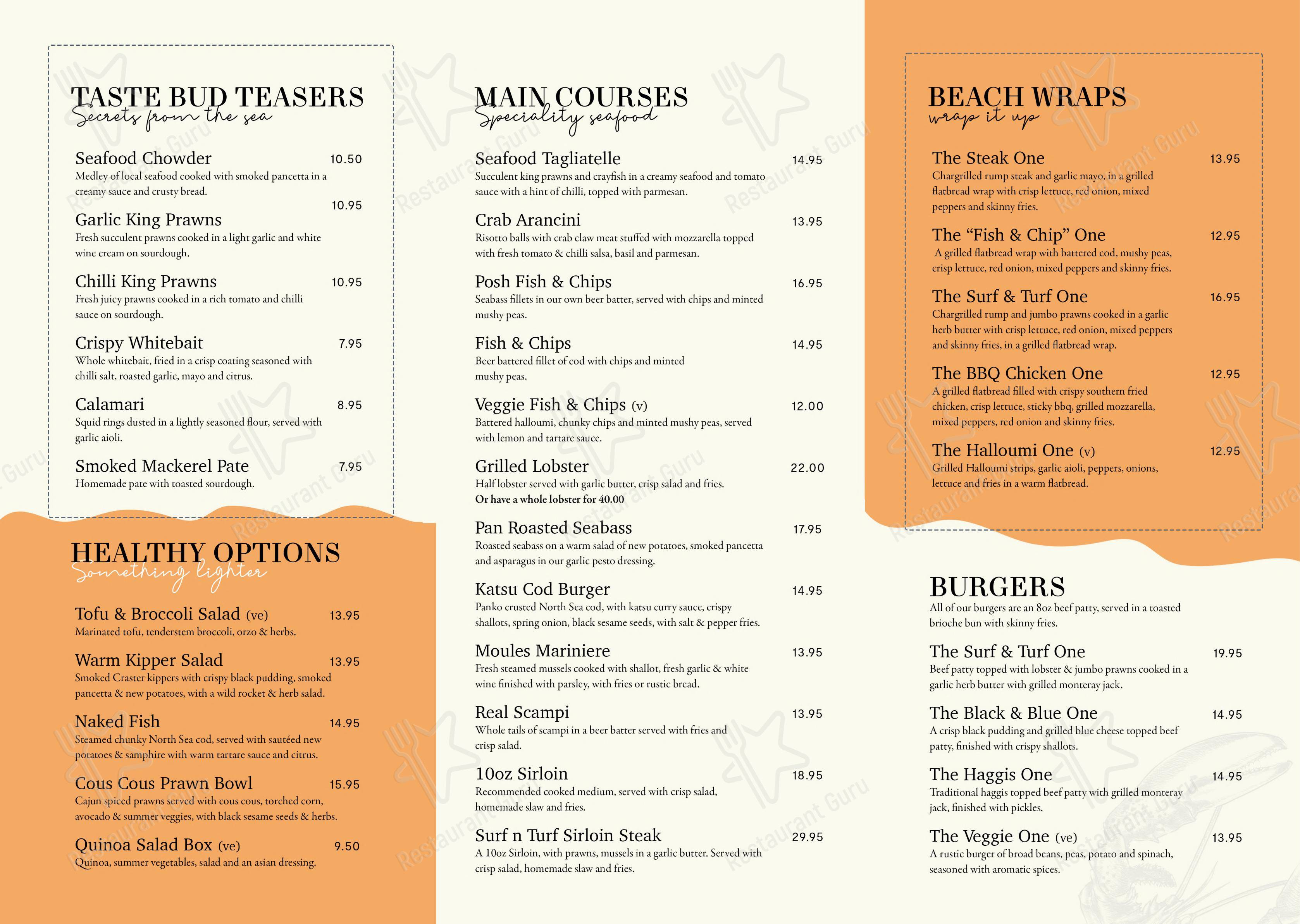 Menu at Marsden Grotto pub & bar, South Shields