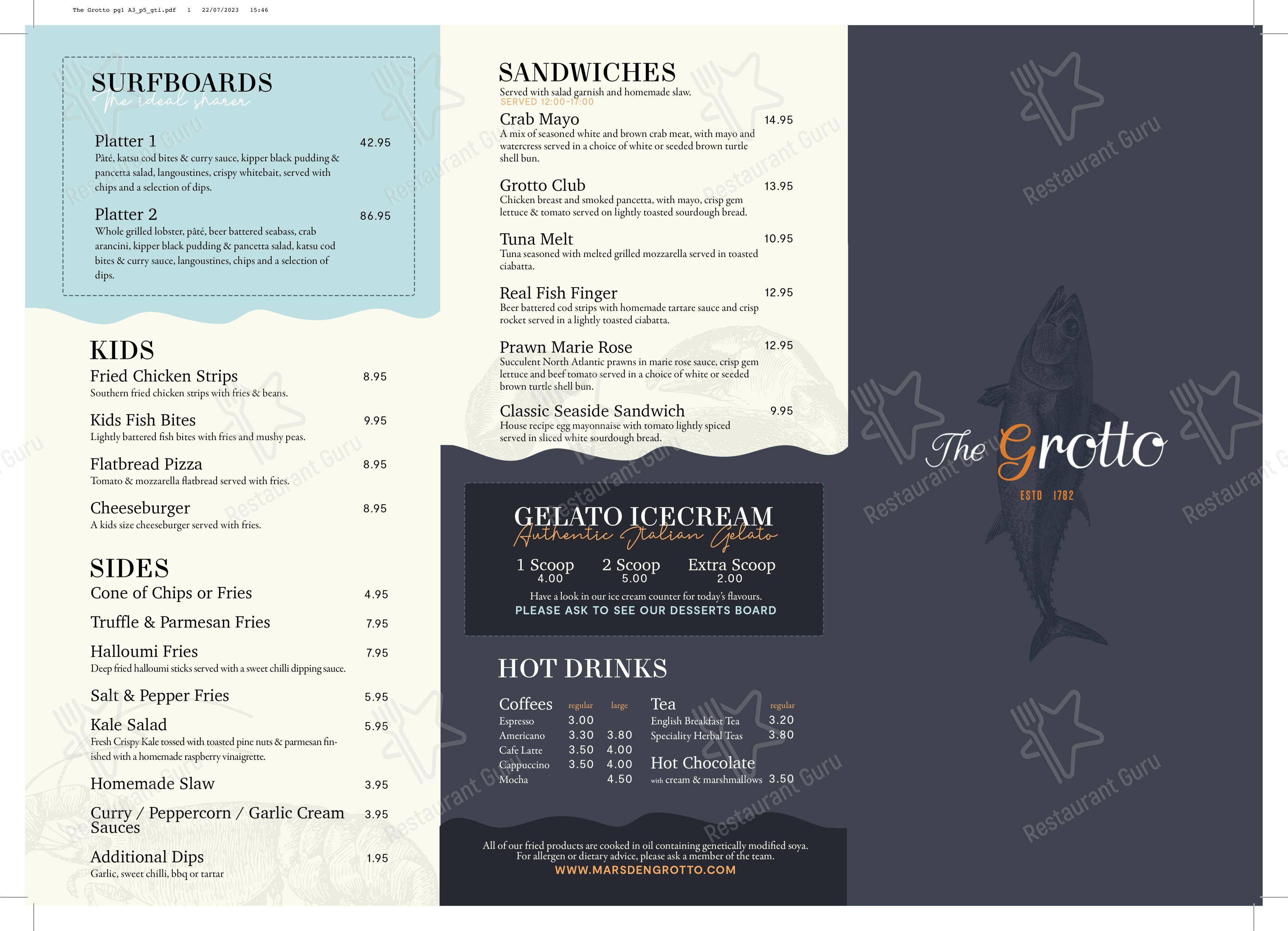 Menu at Marsden Grotto pub & bar, South Shields