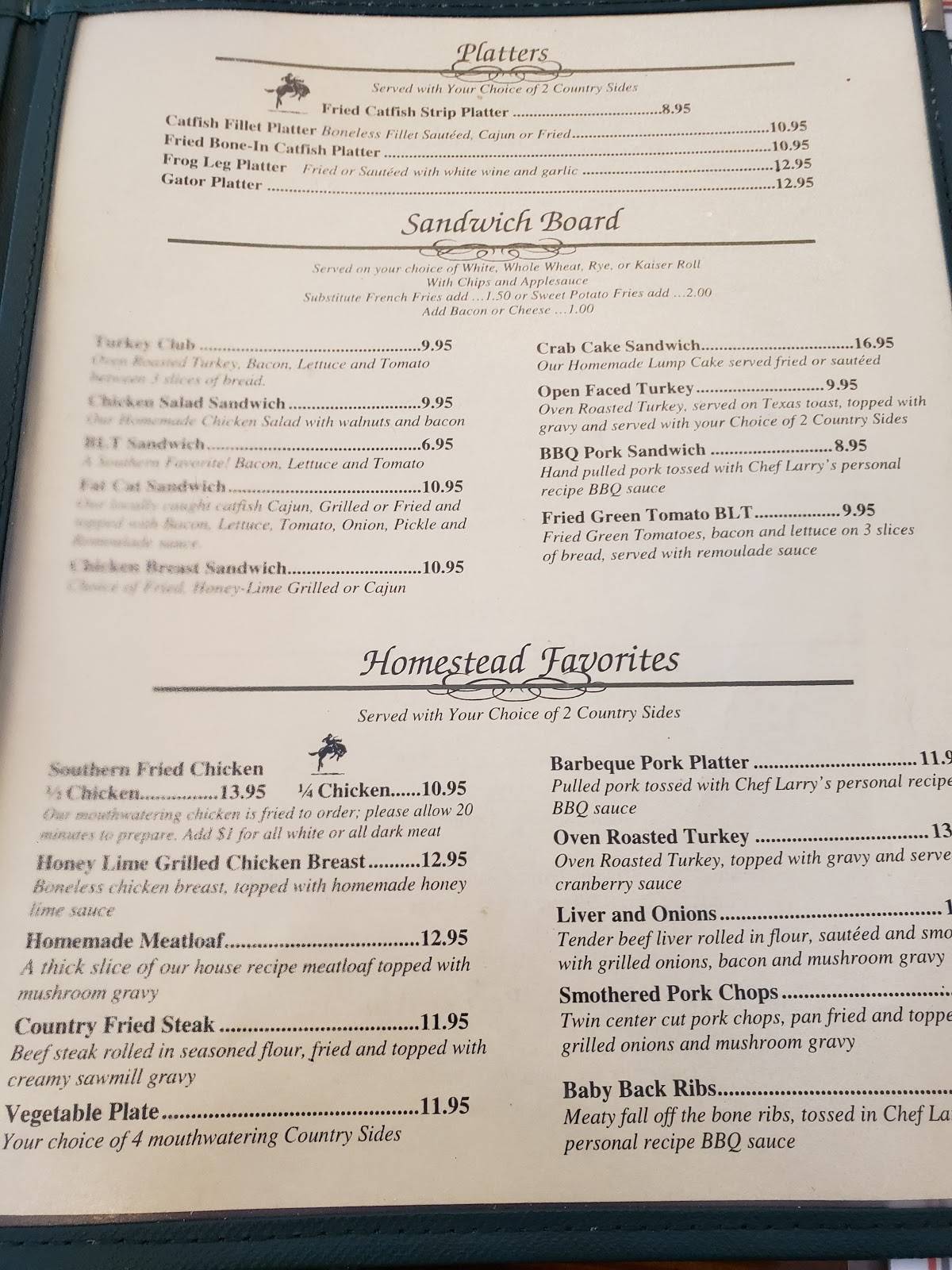 Menu at Marsh Landing Restaurant, Fellsmere