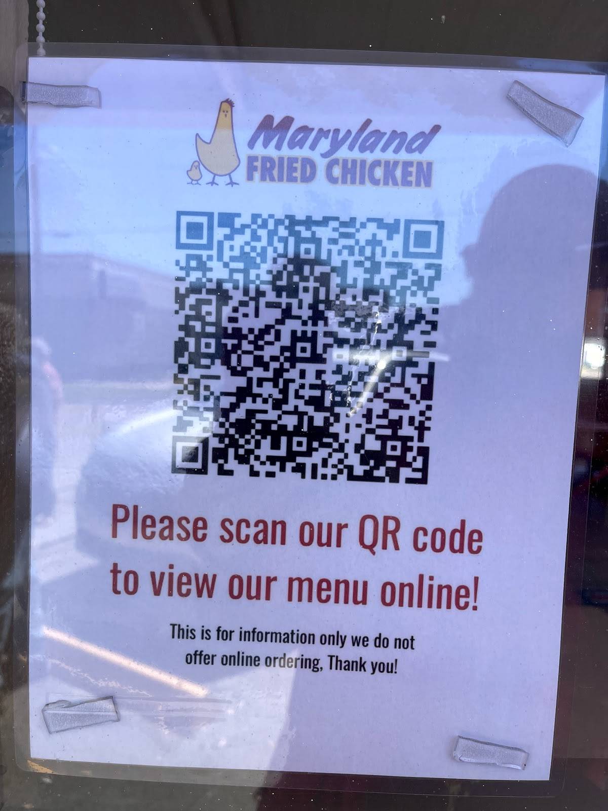 Menu at Maryland Fried Chicken restaurant, Plant City