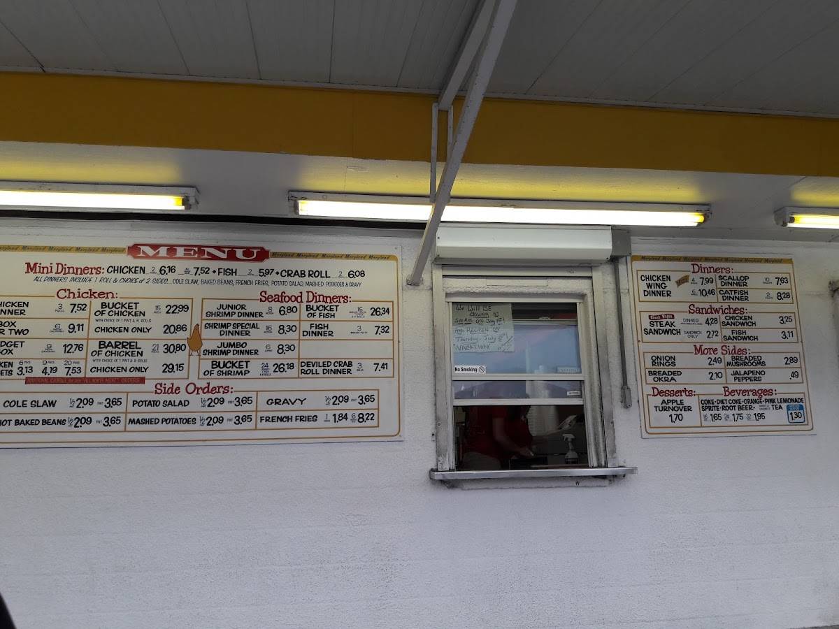 Menu at Maryland Fried Chicken restaurant, Plant City