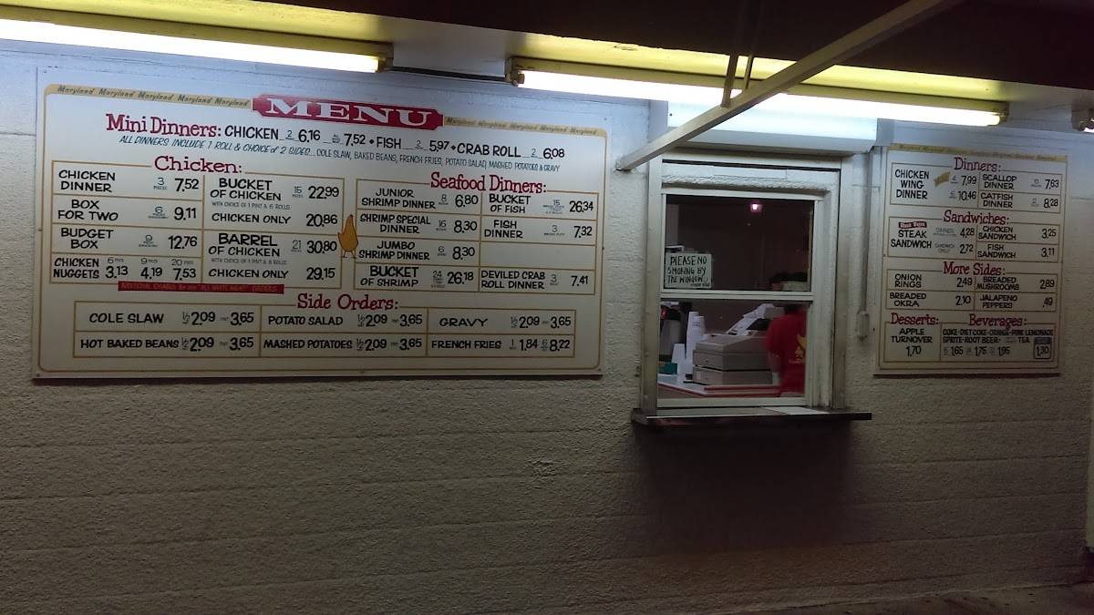 Menu at Maryland Fried Chicken restaurant, Plant City