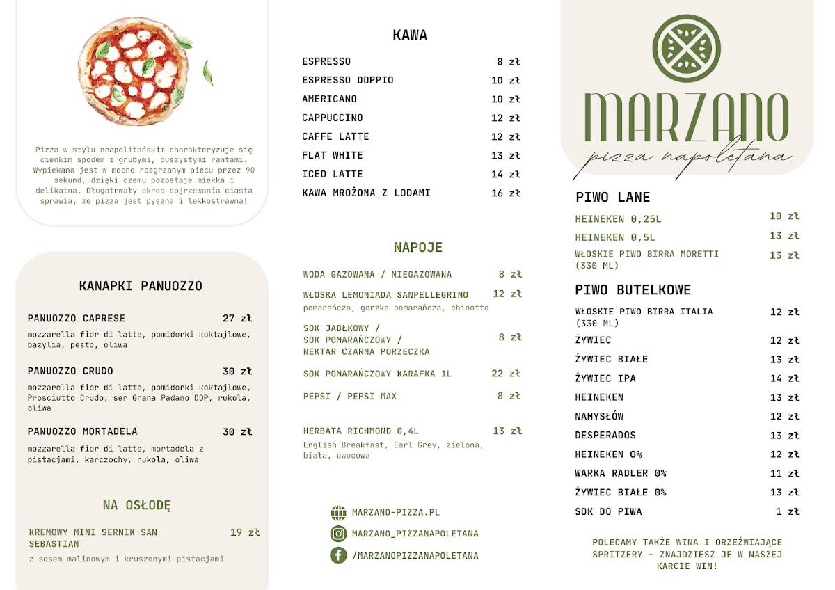 Menu at Marzano • Pizza napoletana restaurant, Krosno