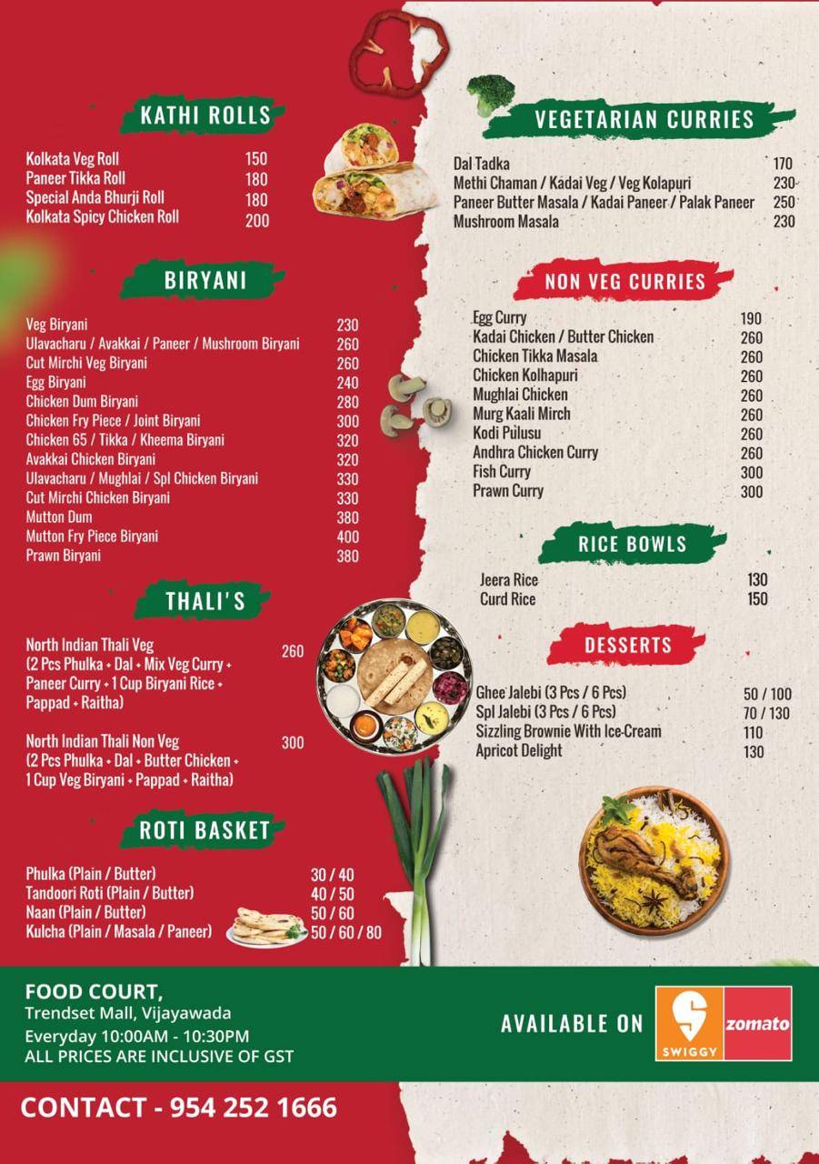 Menu at Masala Hut, Vijayawada